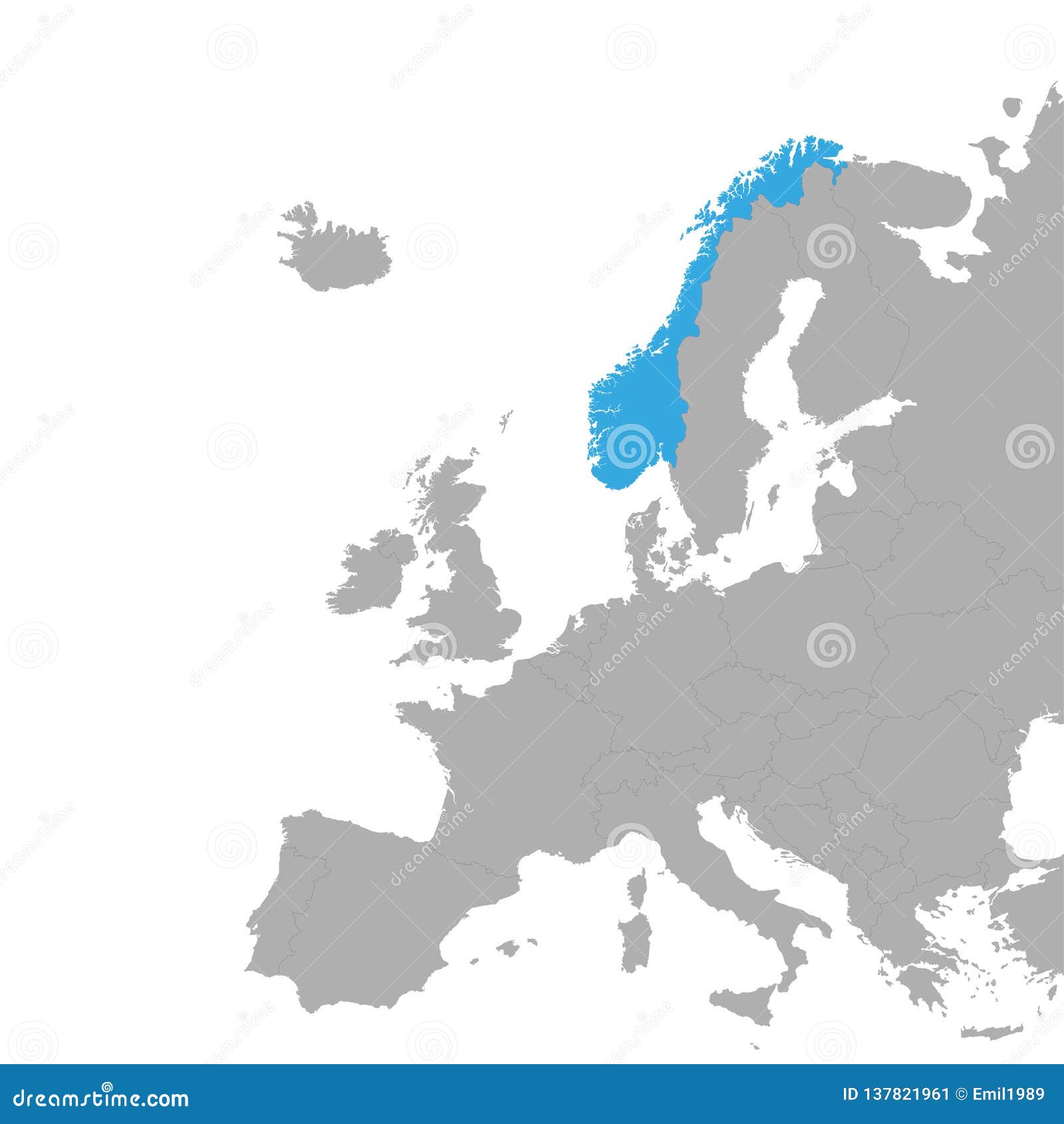 The Map of Norway is Highlighted in Blue on the Map of Europe Stock ...
