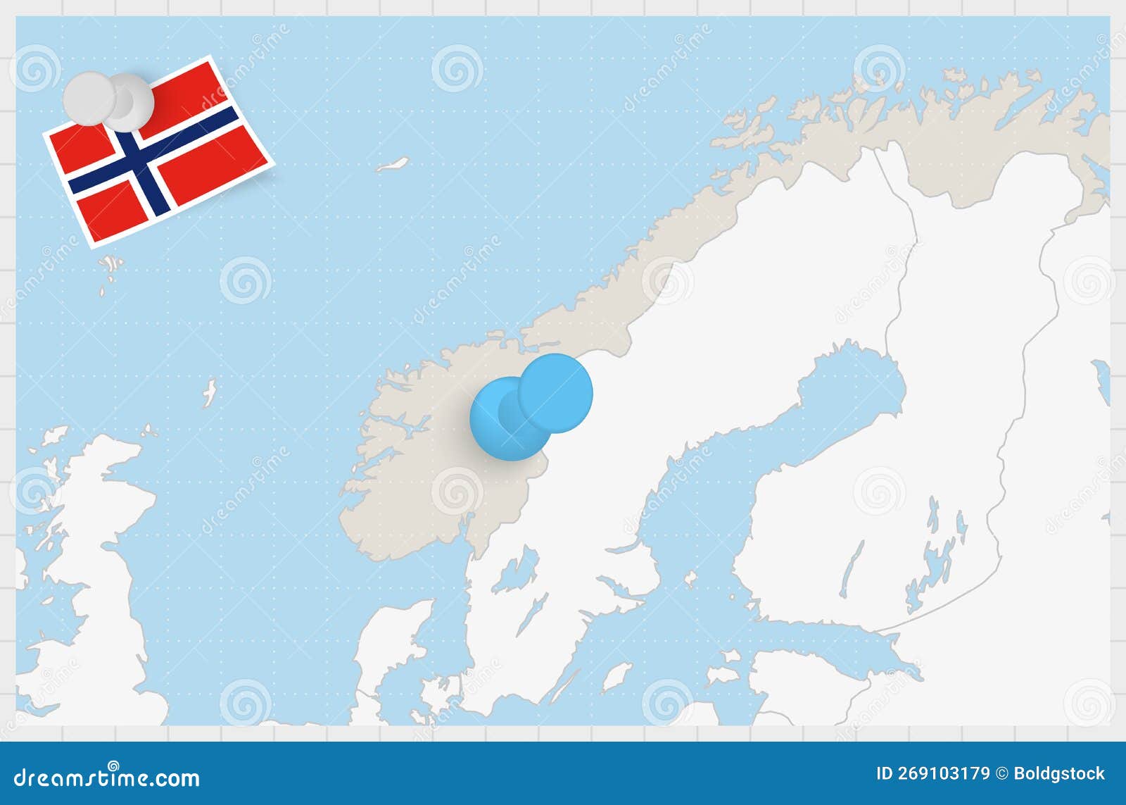 Map of Norway with a Pinned Blue Pin. Pinned Flag of Norway Stock ...