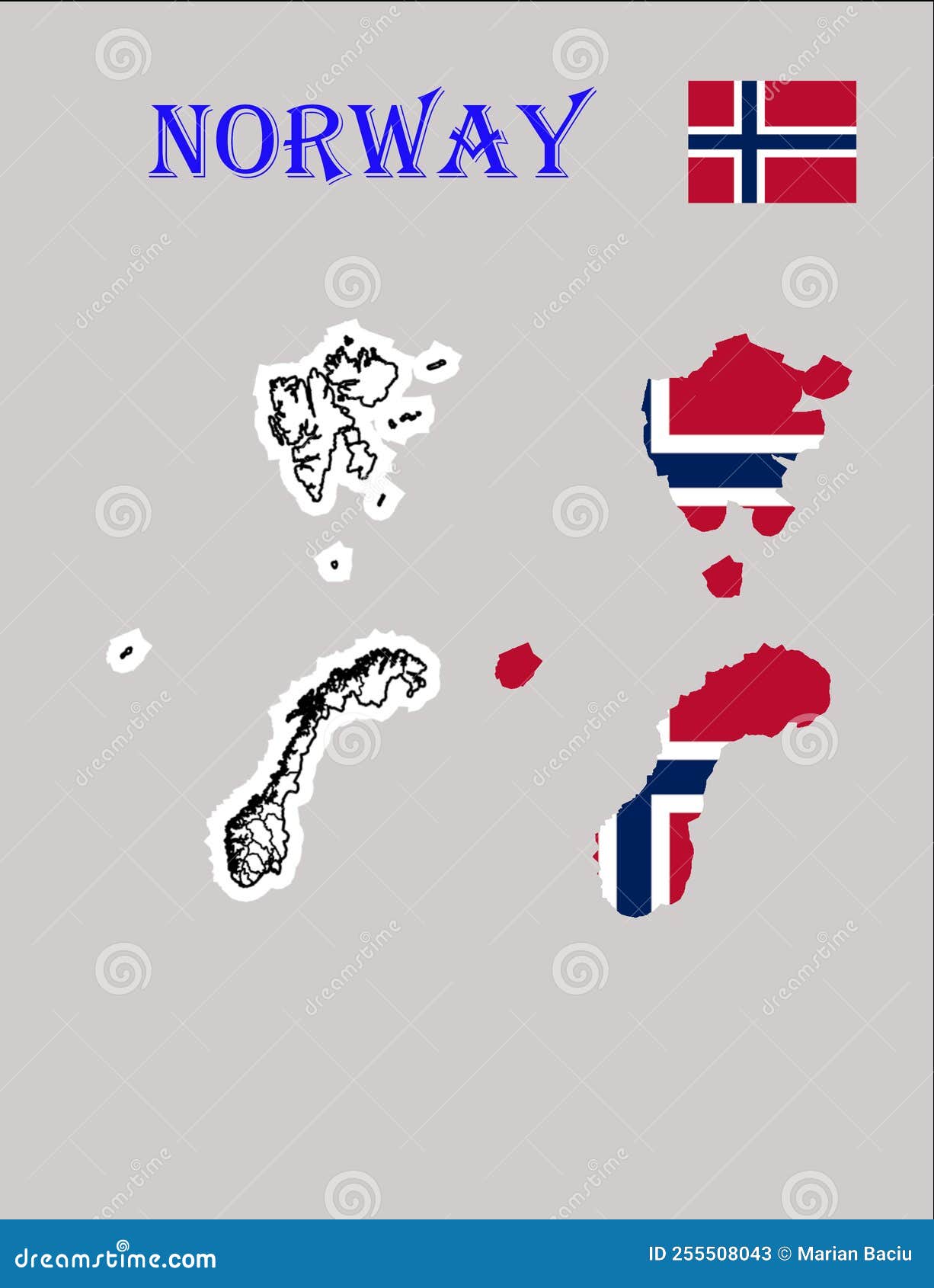 Map of Norway with Regions and Flag Draw and Cut Out Stock Illustration ...
