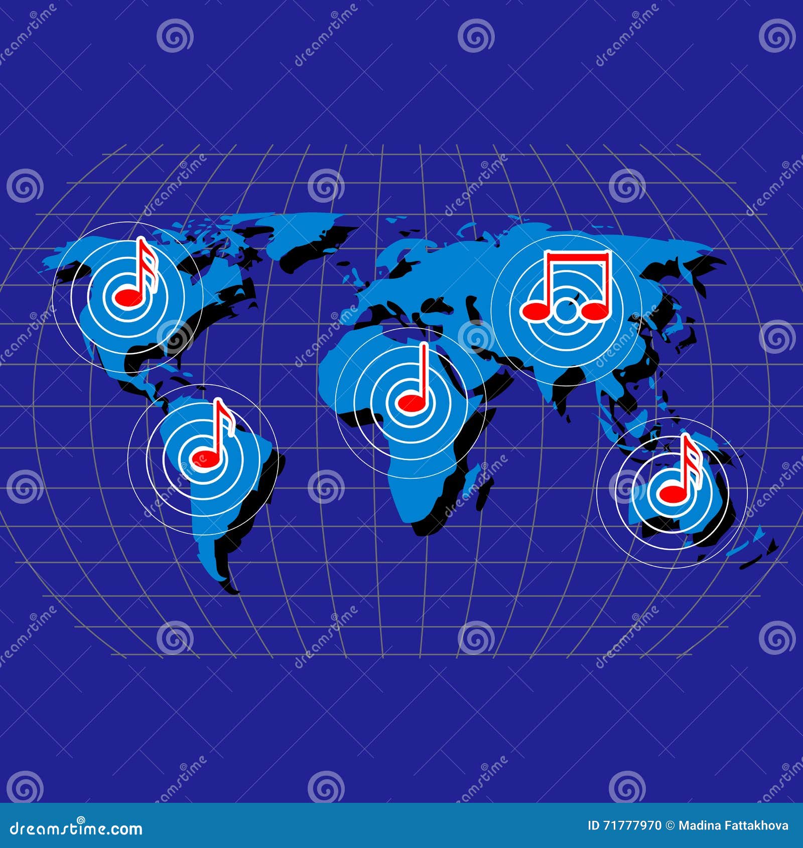 Map of notes in the world stock vector. Illustration of figure - 71777970