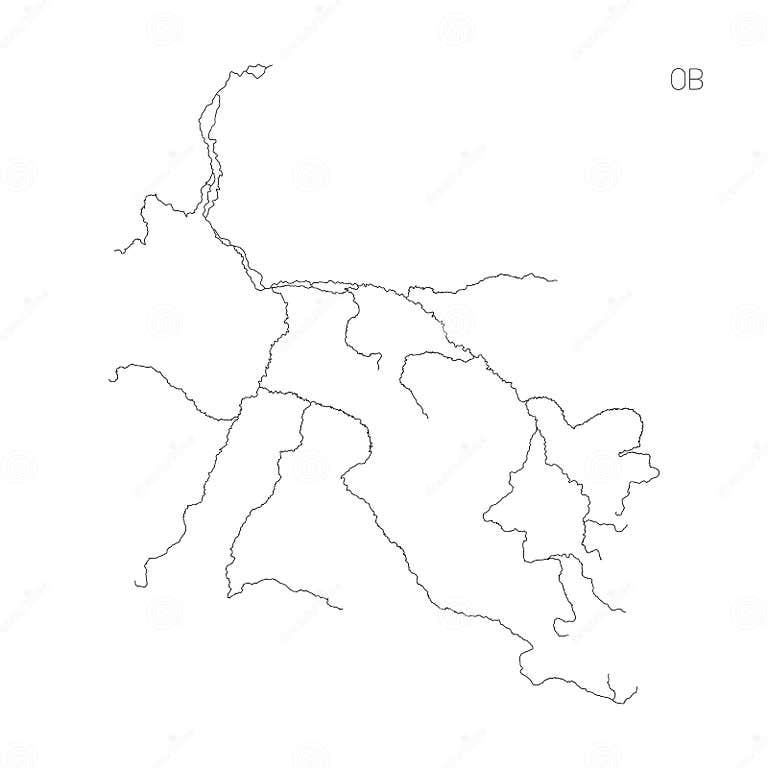 Map of Ob River Drainage Basin. Simple Thin Outline Vector Illustration ...