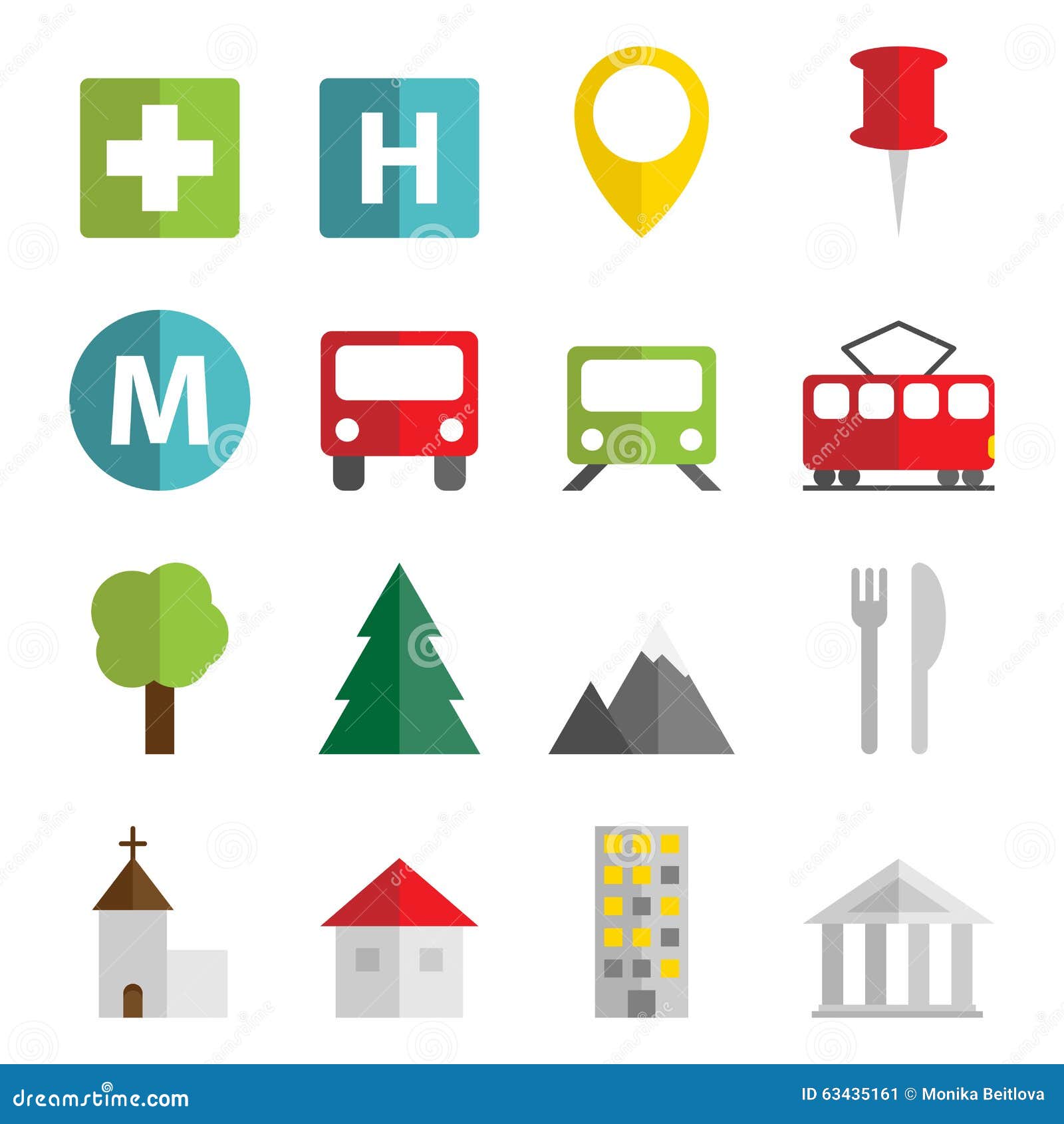 Map objects icons stock vector. Illustration of icon - 63435161