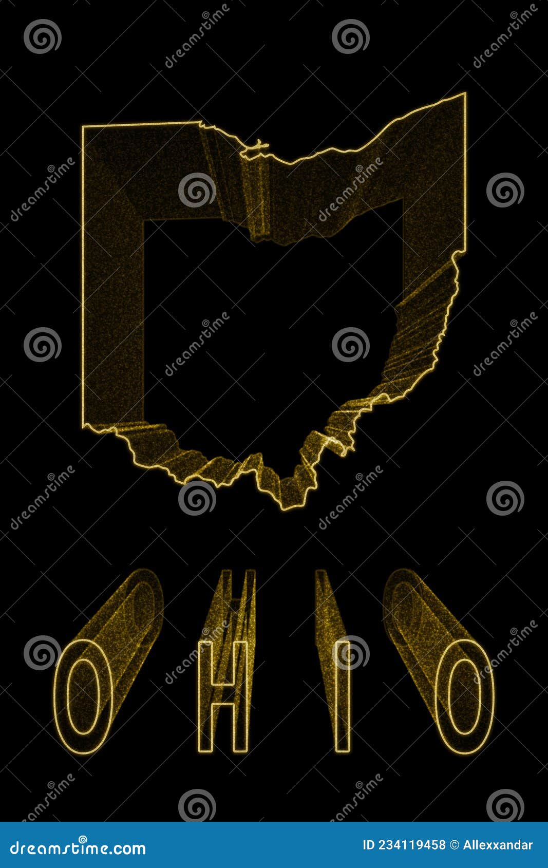 Map of Ohio, Gold Map on Black Background Stock Illustration ...