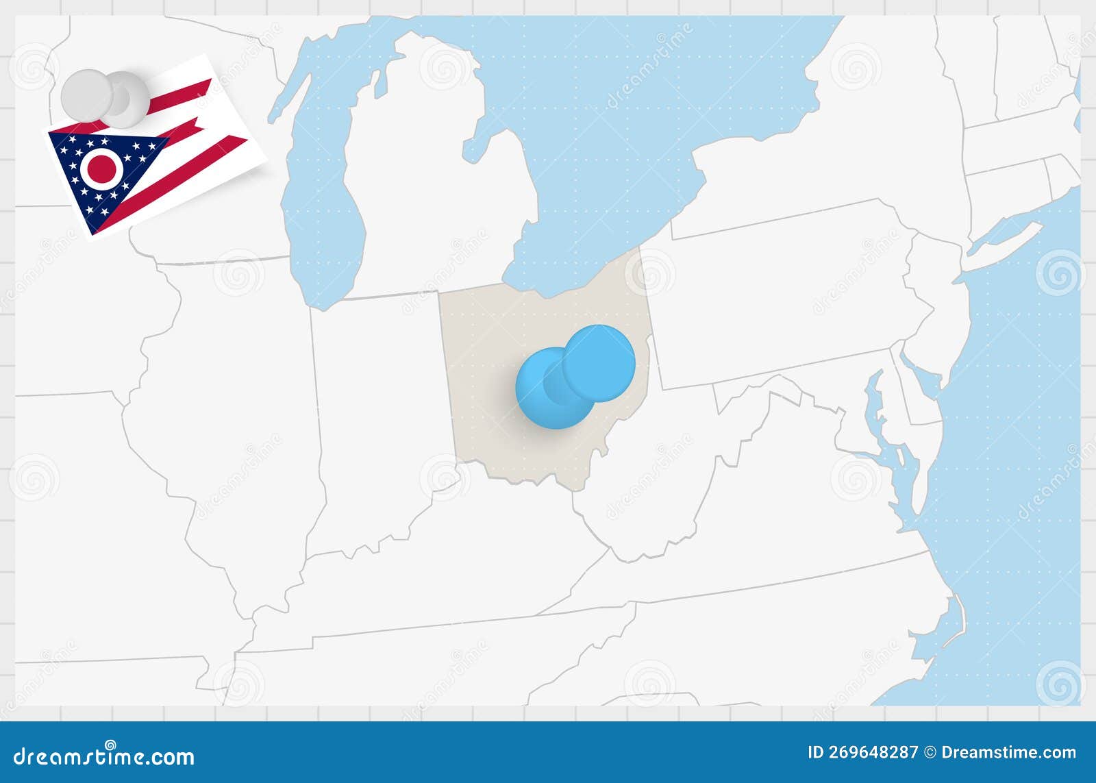 Map of Ohio with a Pinned Blue Pin. Pinned Flag of Ohio Stock Vector ...