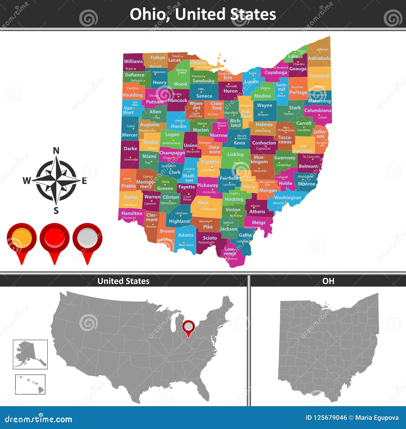 Map of Ohio stock vector. Illustration of states, america - 125679046