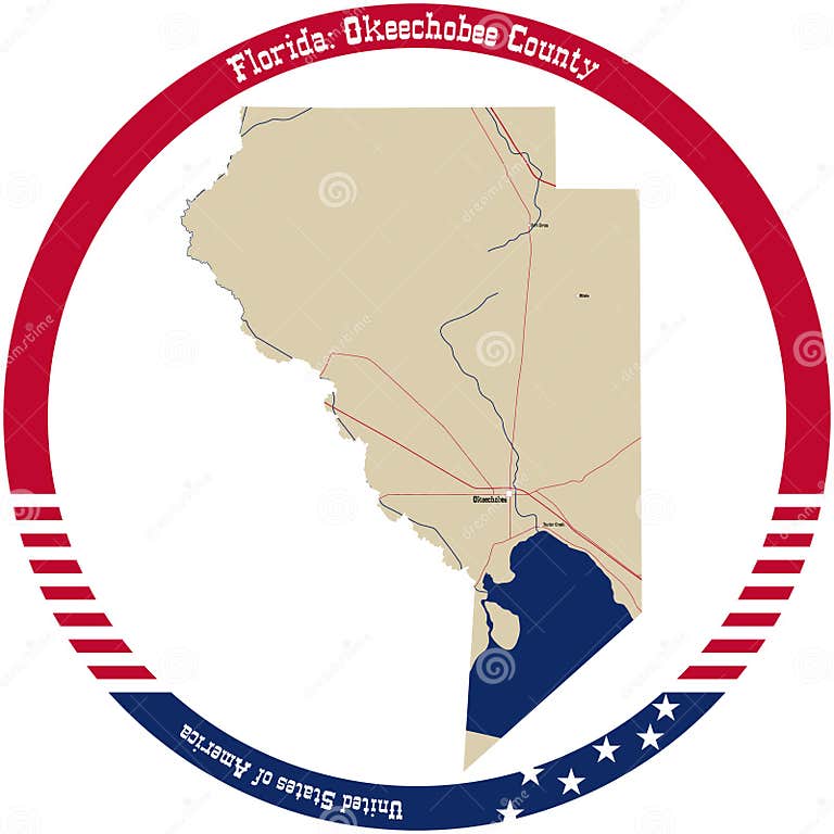 Map of Okeechobee County in Florida, USA. Stock Illustration - Illustration of american, seat ...