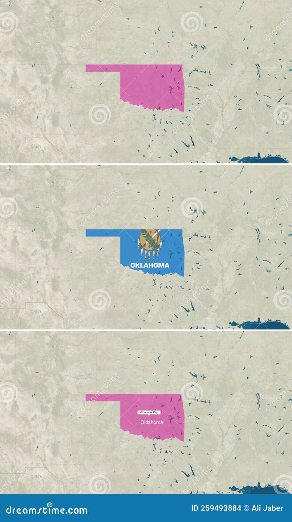 The Map of Oklahoma with Text, Textless, and with Flag Stock Photo ...