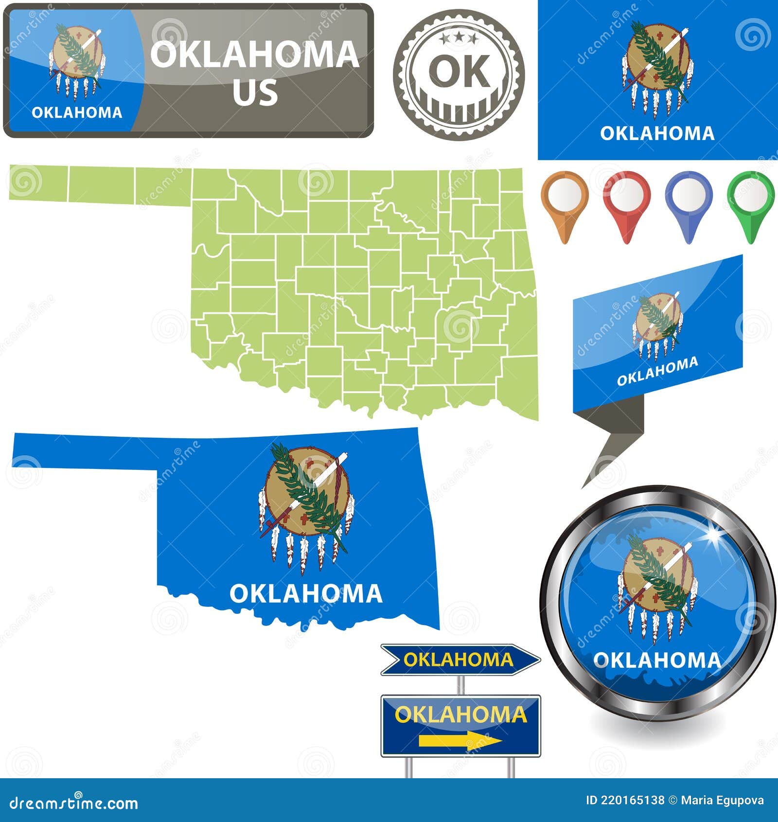 Map of Oklahoma, US stock vector. Illustration of flag - 220165138