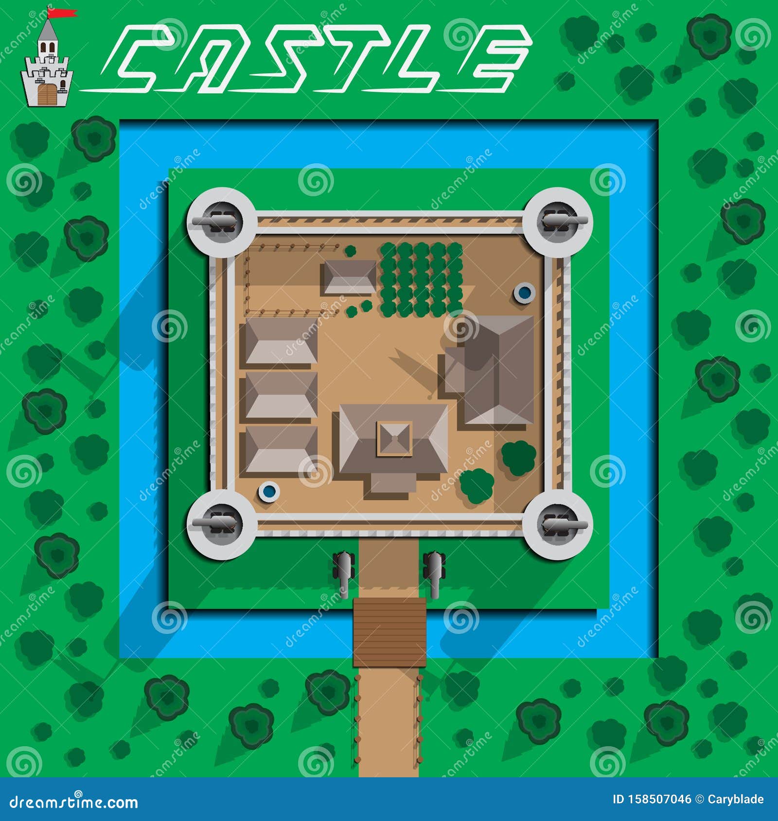 Map of the old castle. stock vector. Illustration of architecture ...