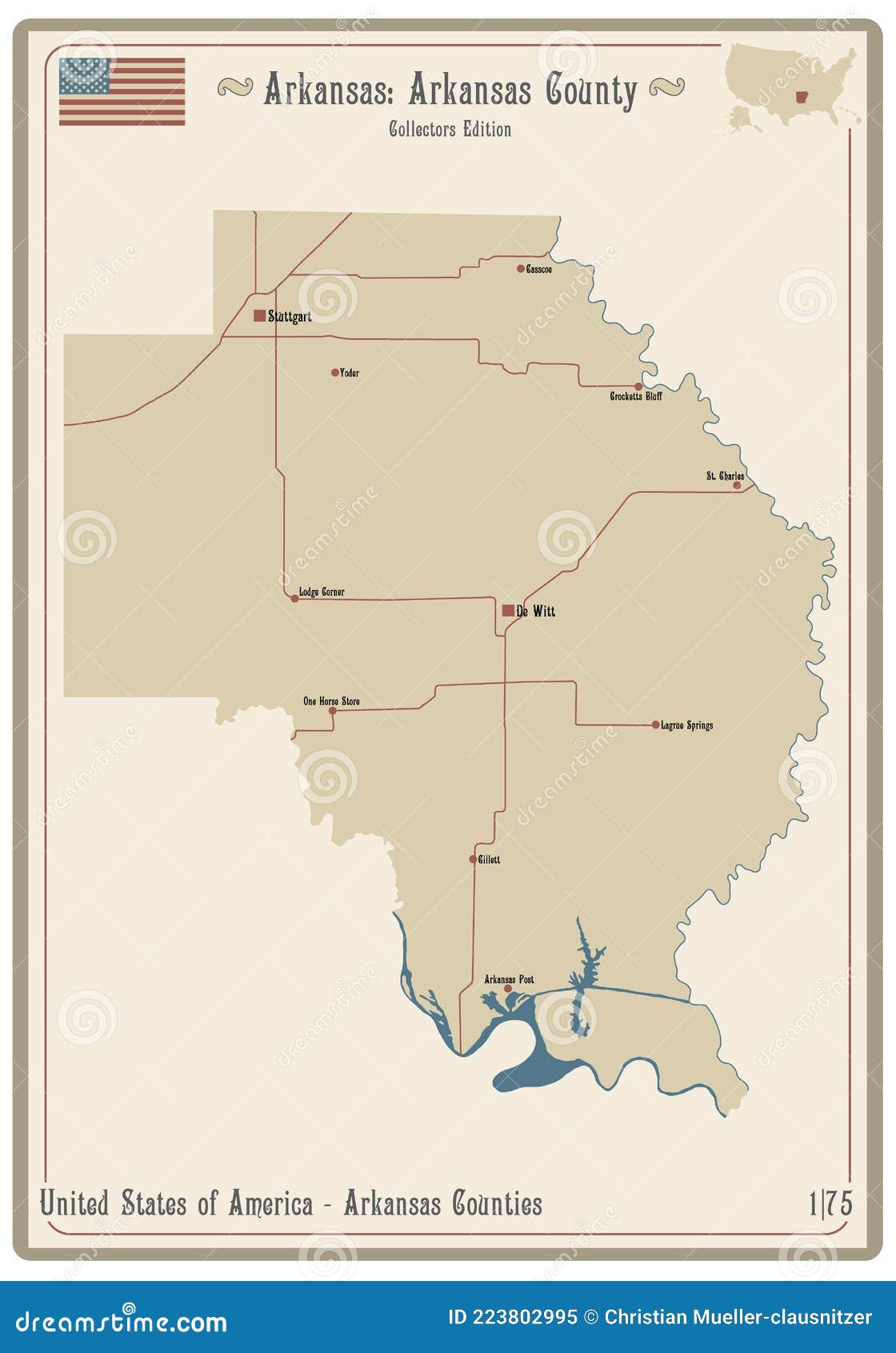 Map of Arkansas County in Arkansas Stock Vector - Illustration of ...