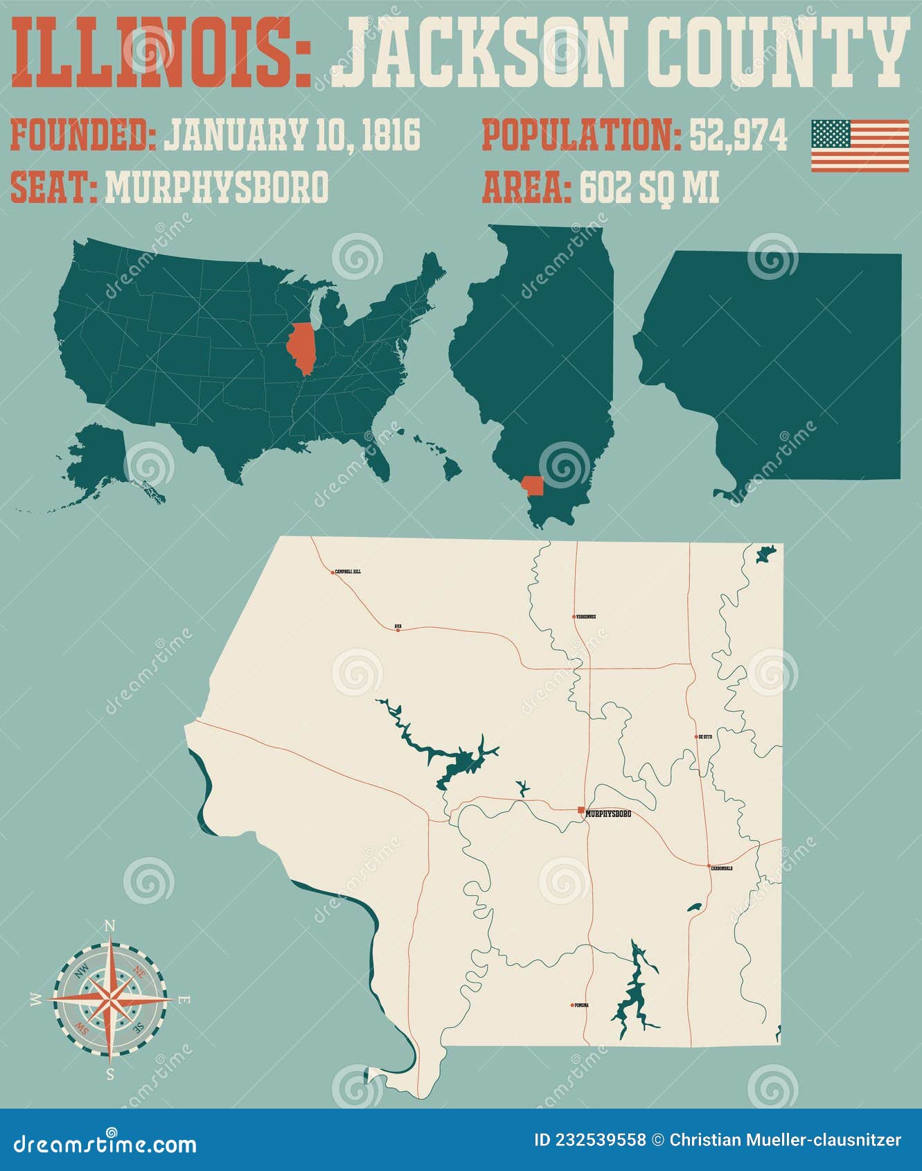 Map Of Jackson County In Tennessee State On White Background. Single ...