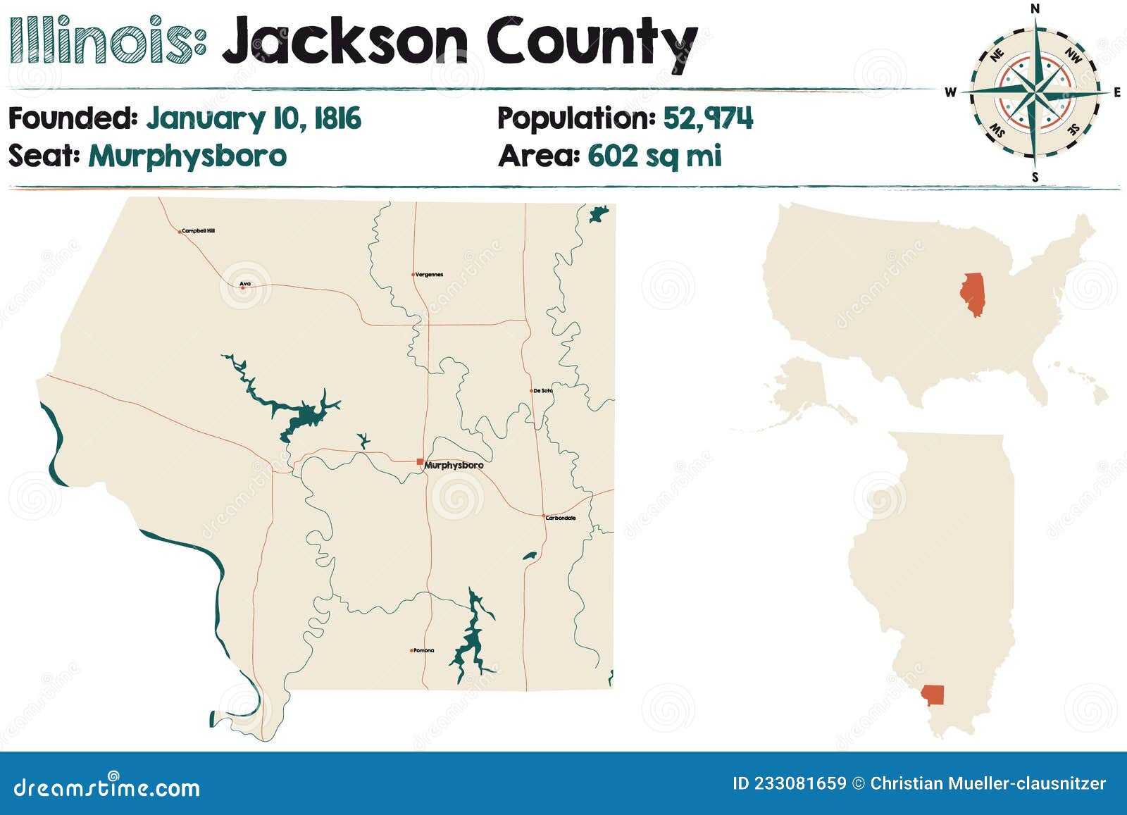 Map of Jackson County in Illinois Stock Vector - Illustration of county ...