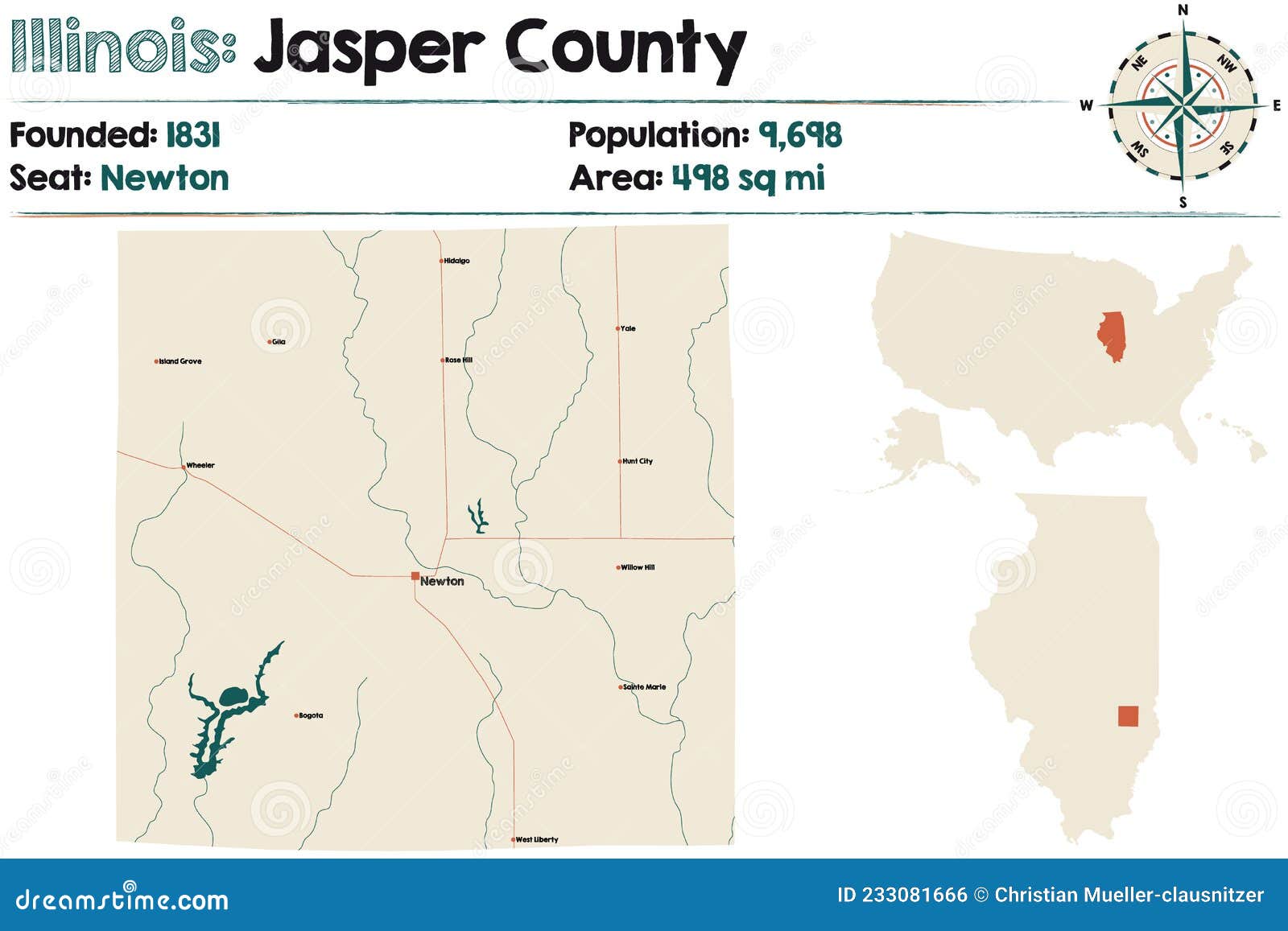 Map of Jasper County in Illinois Stock Vector - Illustration of nation ...