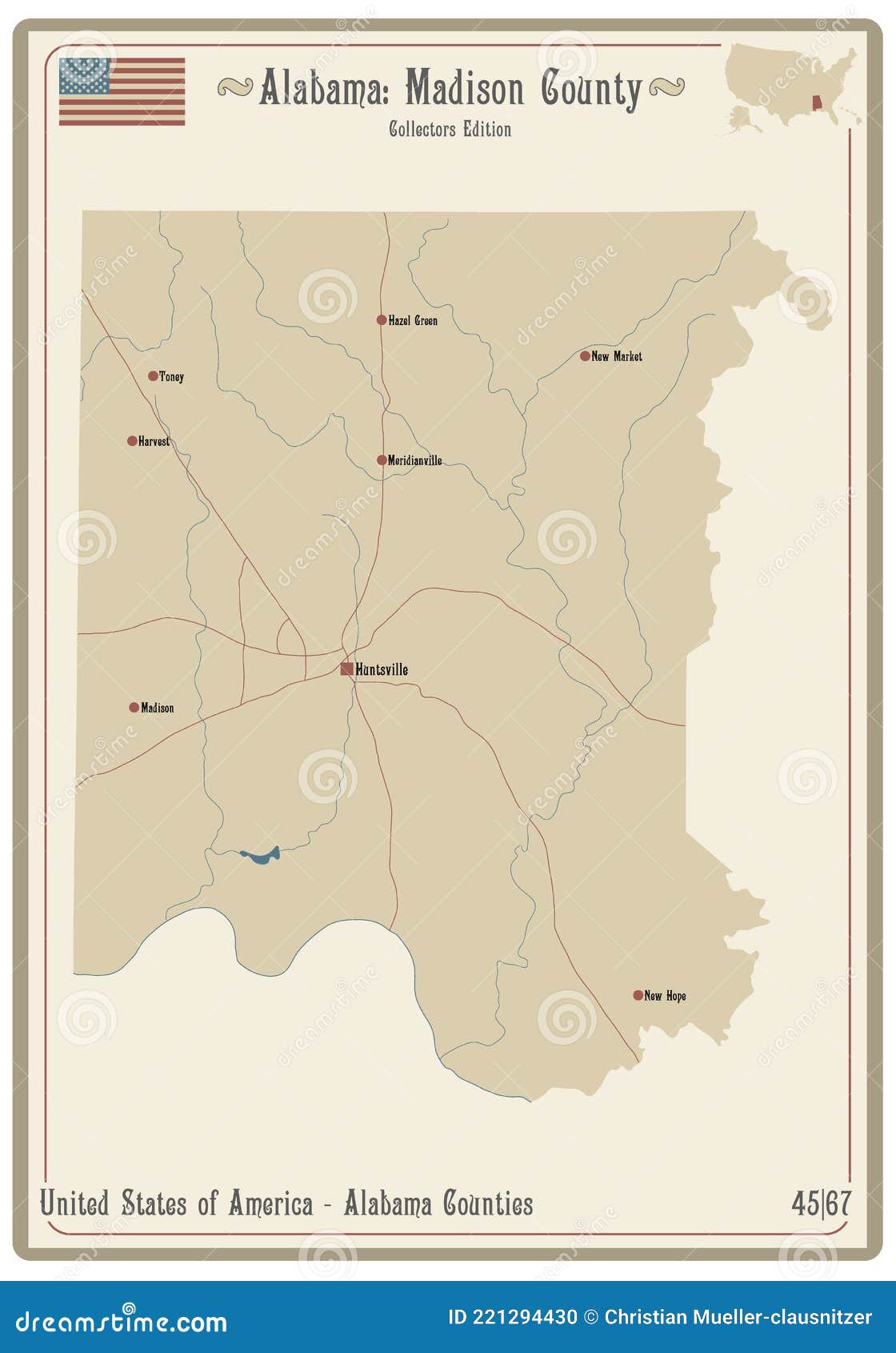 Map of Madison County in Alabama Stock Vector - Illustration of sign ...