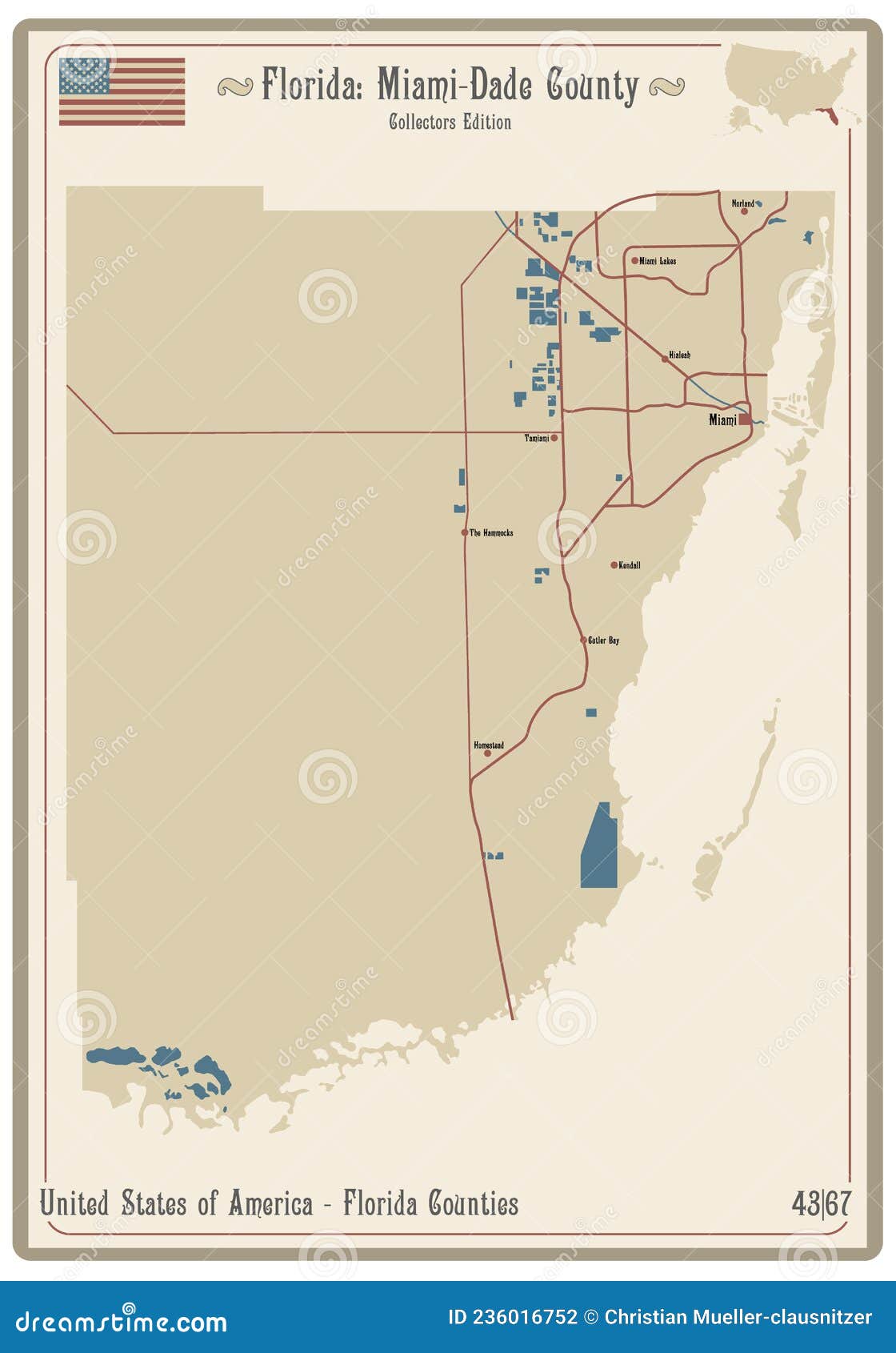 Map of Miami-Dade County in Florida Stock Vector - Illustration of ...