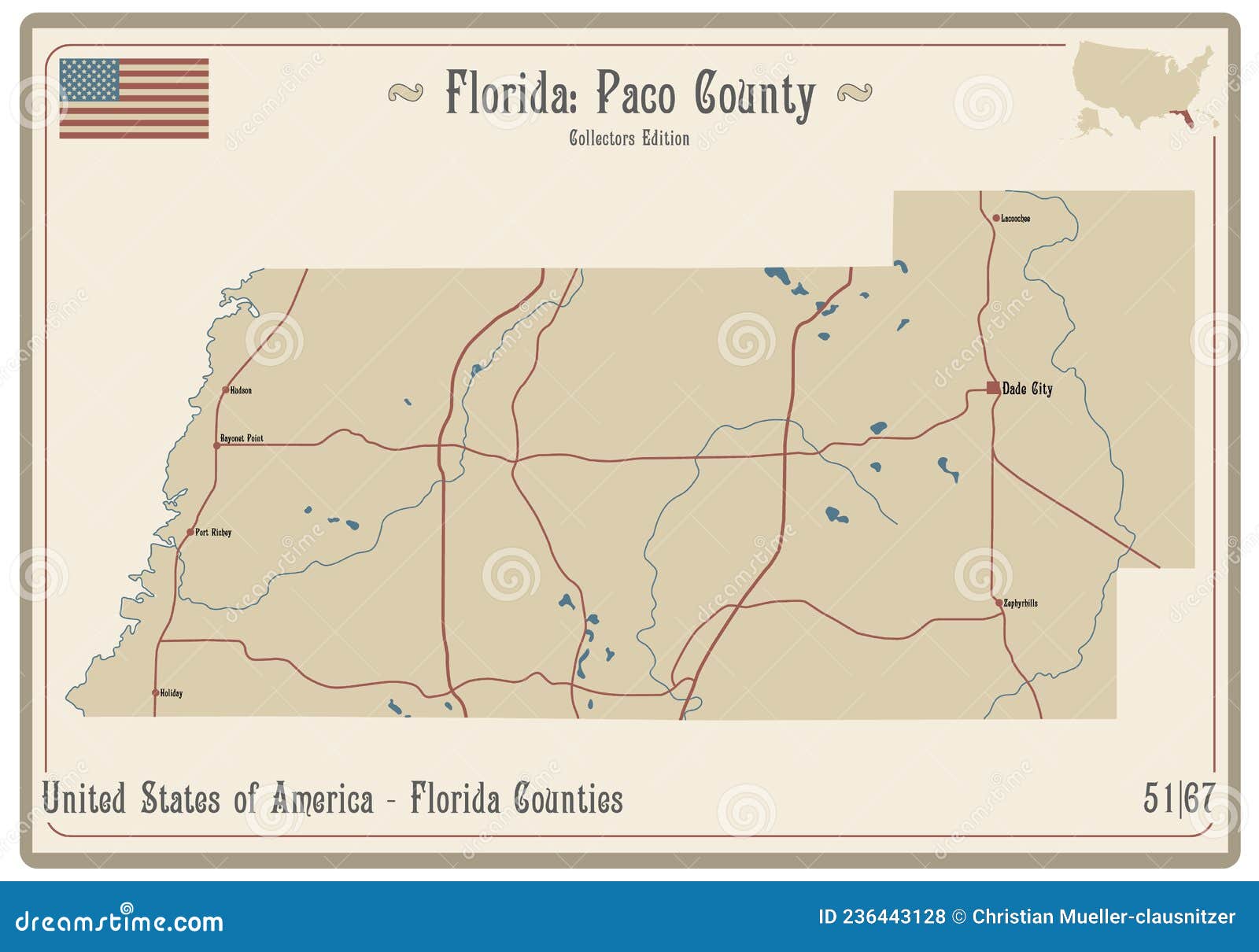 Map of Paco County in Florida Stock Vector - Illustration of play ...