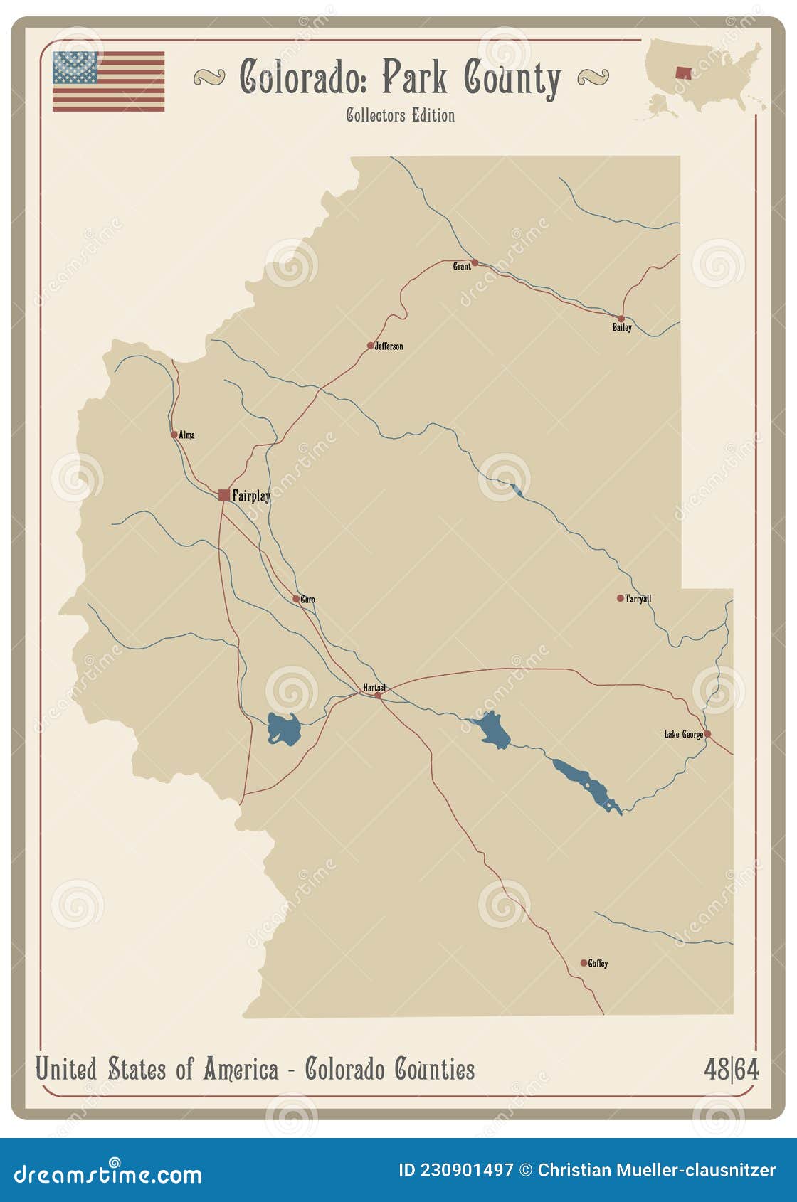 Map of Park County in Colorado Stock Vector - Illustration of lakes ...