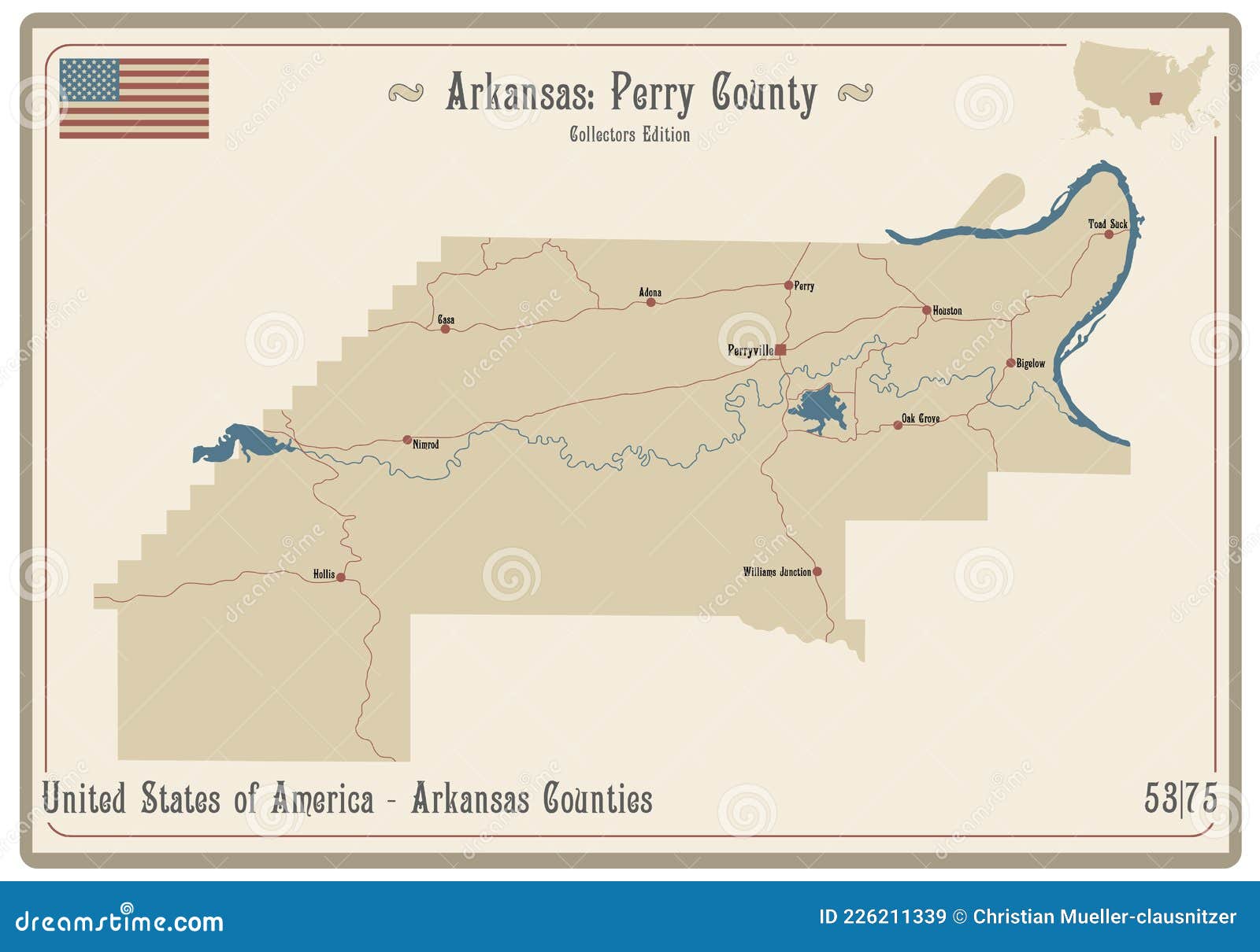 Map of Perry County in Arkansas Stock Vector - Illustration of county ...