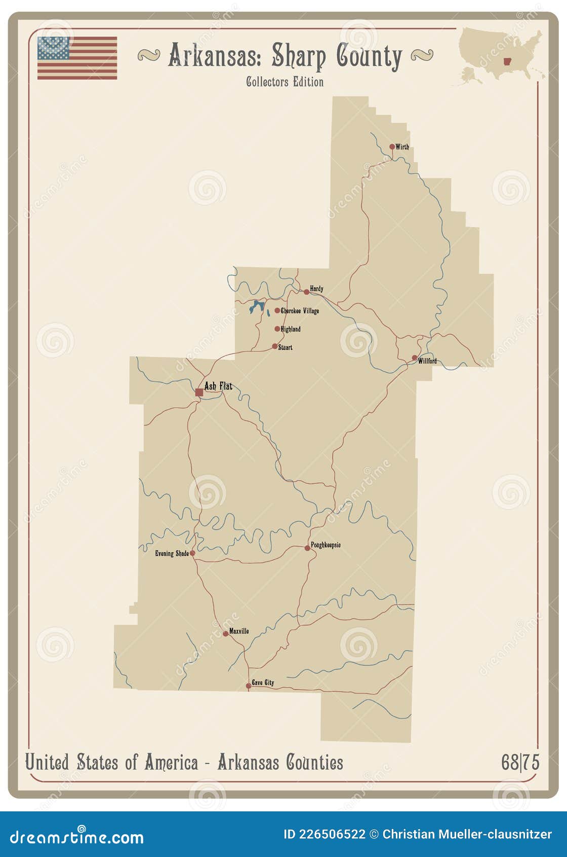 Map of Sharp County in Arkansas Stock Vector - Illustration of sign ...