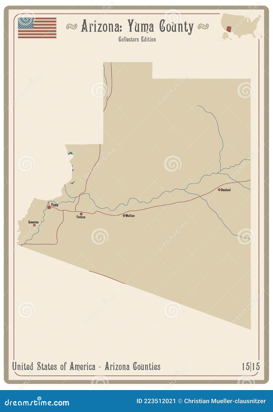 Map of Yuma County in Arizona Stock Vector - Illustration of seat ...