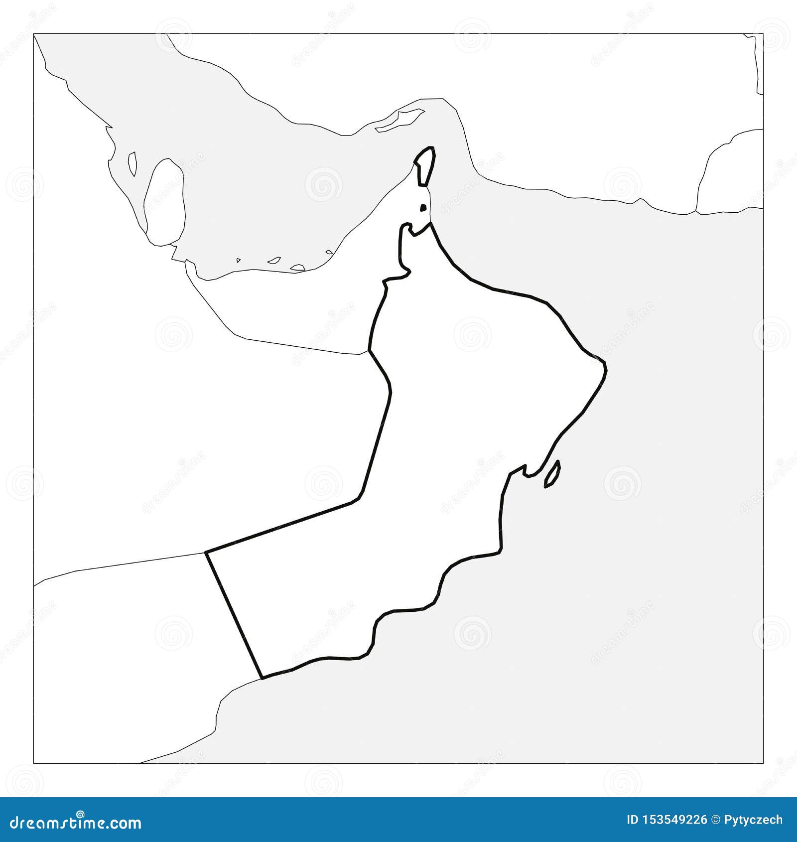 Map of Oman Black Thick Outline Highlighted with Neighbor Countries ...