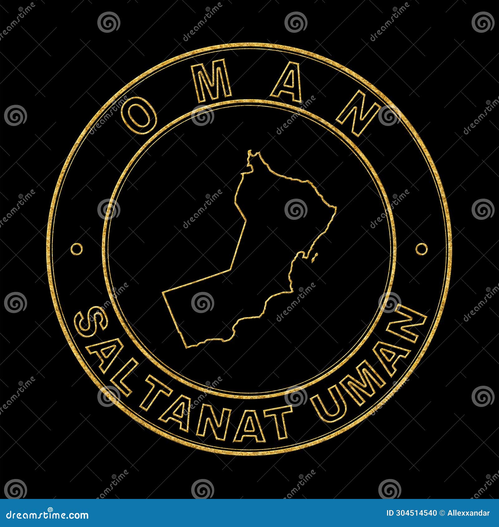 Map of Oman, Golden Stamp Black Background Stock Illustration ...