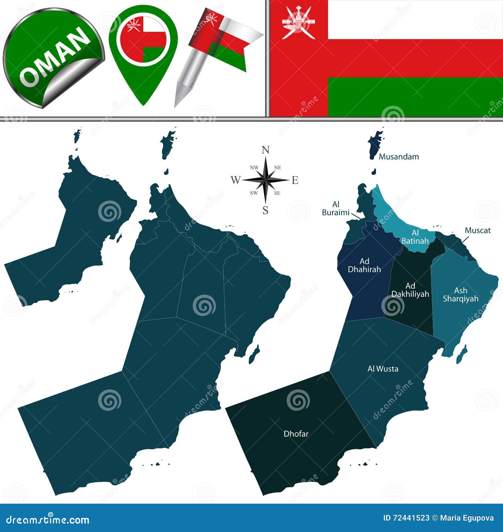 Map Of Oman With Named Governorates Cartoon Vector | CartoonDealer.com ...