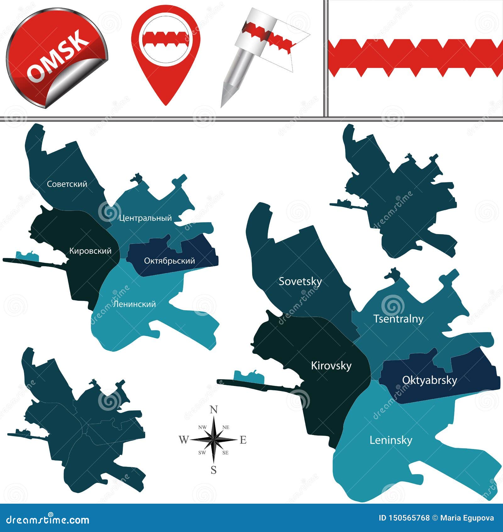 Map of Omsk with Districts stock vector. Illustration of division ...