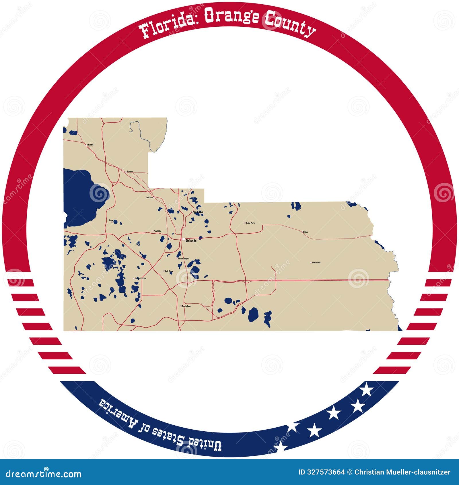 Map of Orange County in Florida, USA. Stock Illustration - Illustration ...