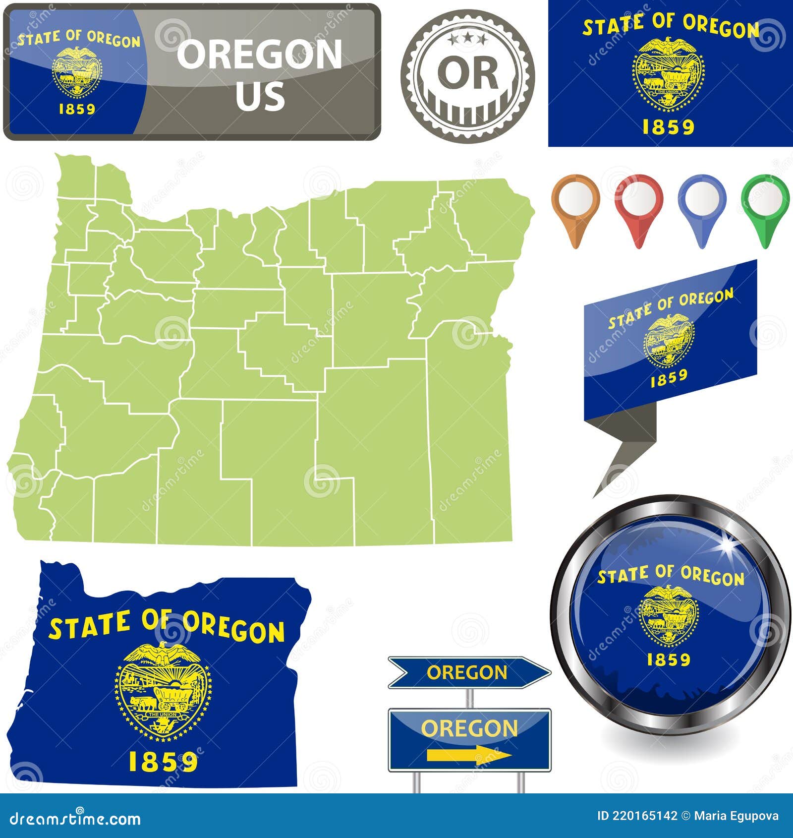 Map of Oregon, US stock vector. Illustration of silhouette - 220165142