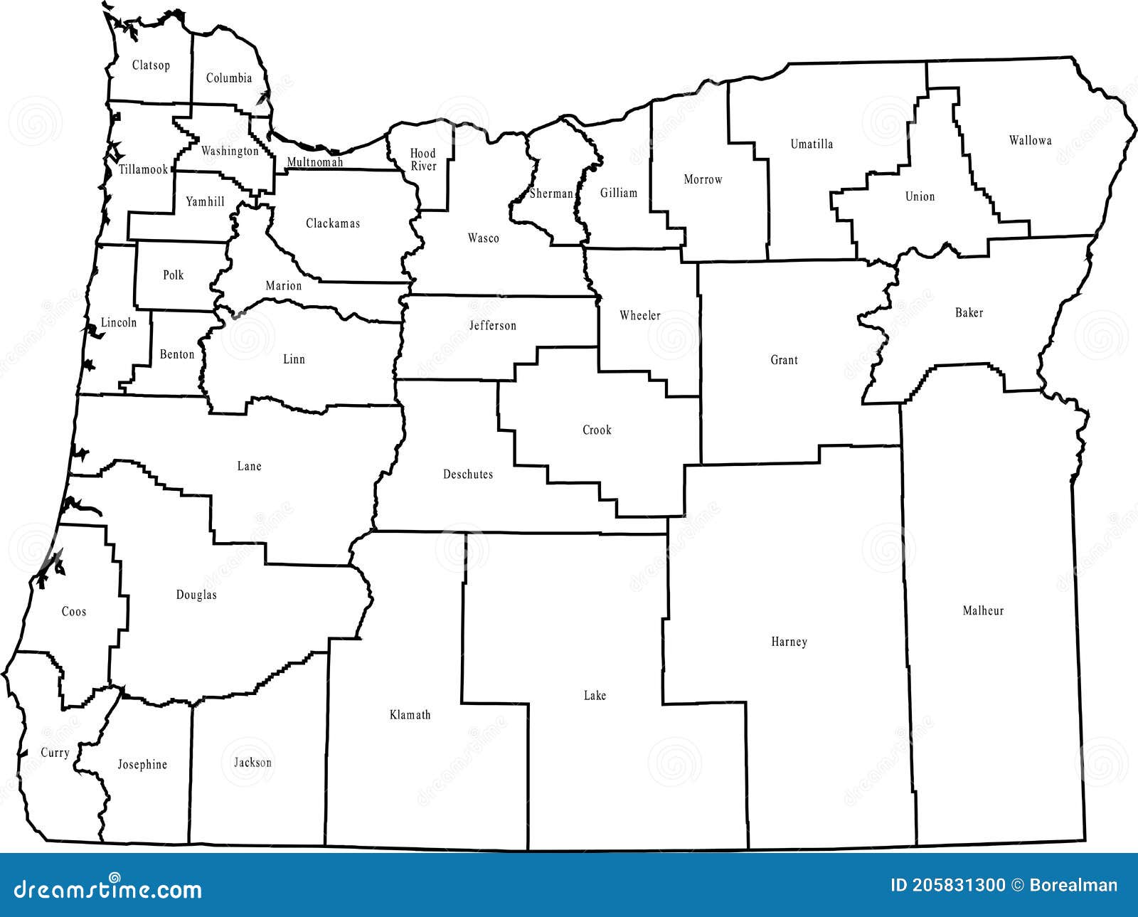Map of the Oregon stock vector. Illustration of oregon - 205831300