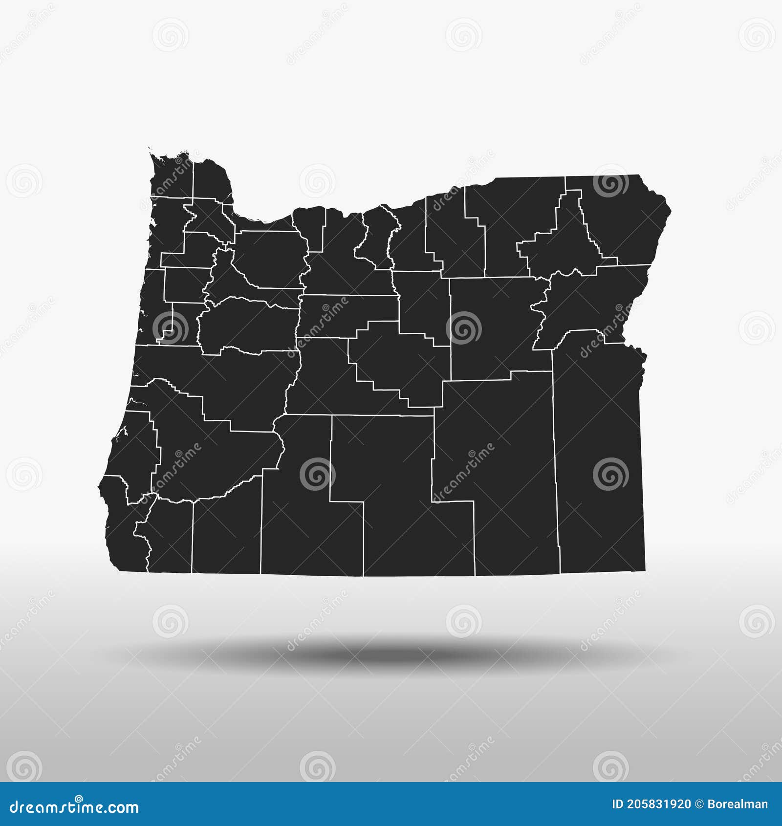 Map of the Oregon stock vector. Illustration of county - 205831920