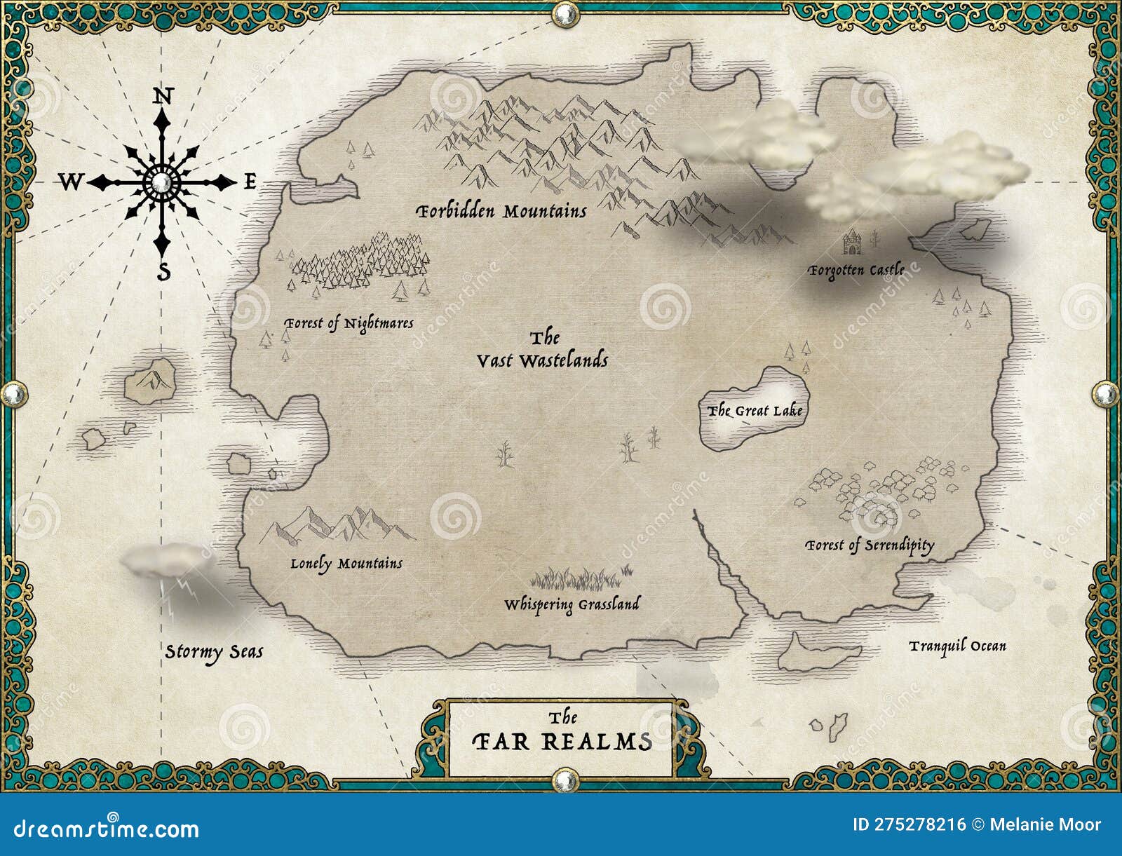 Map with Ornate Frame stock illustration. Illustration of treasure ...