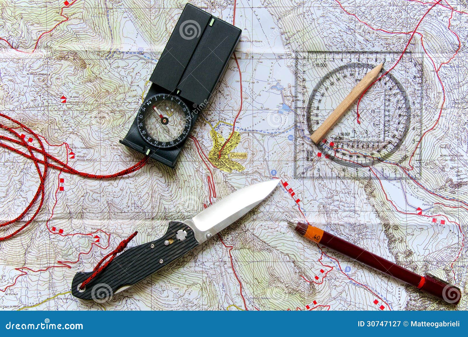 Map and outdoor equipment stock image. Image of road - 30747127