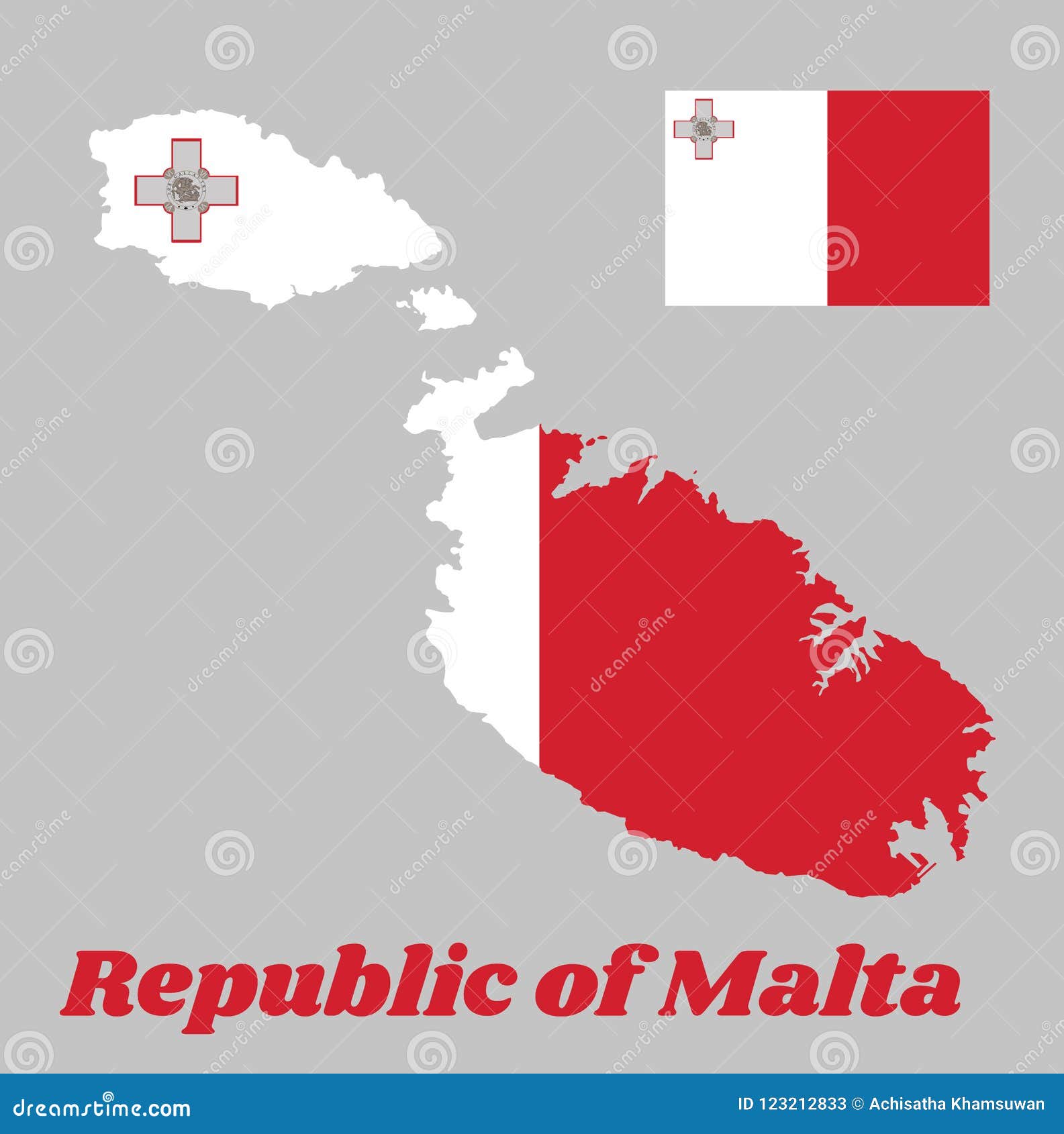Map Outline and Flag of Malta, a Vertical Bicolor of White and Red with ...