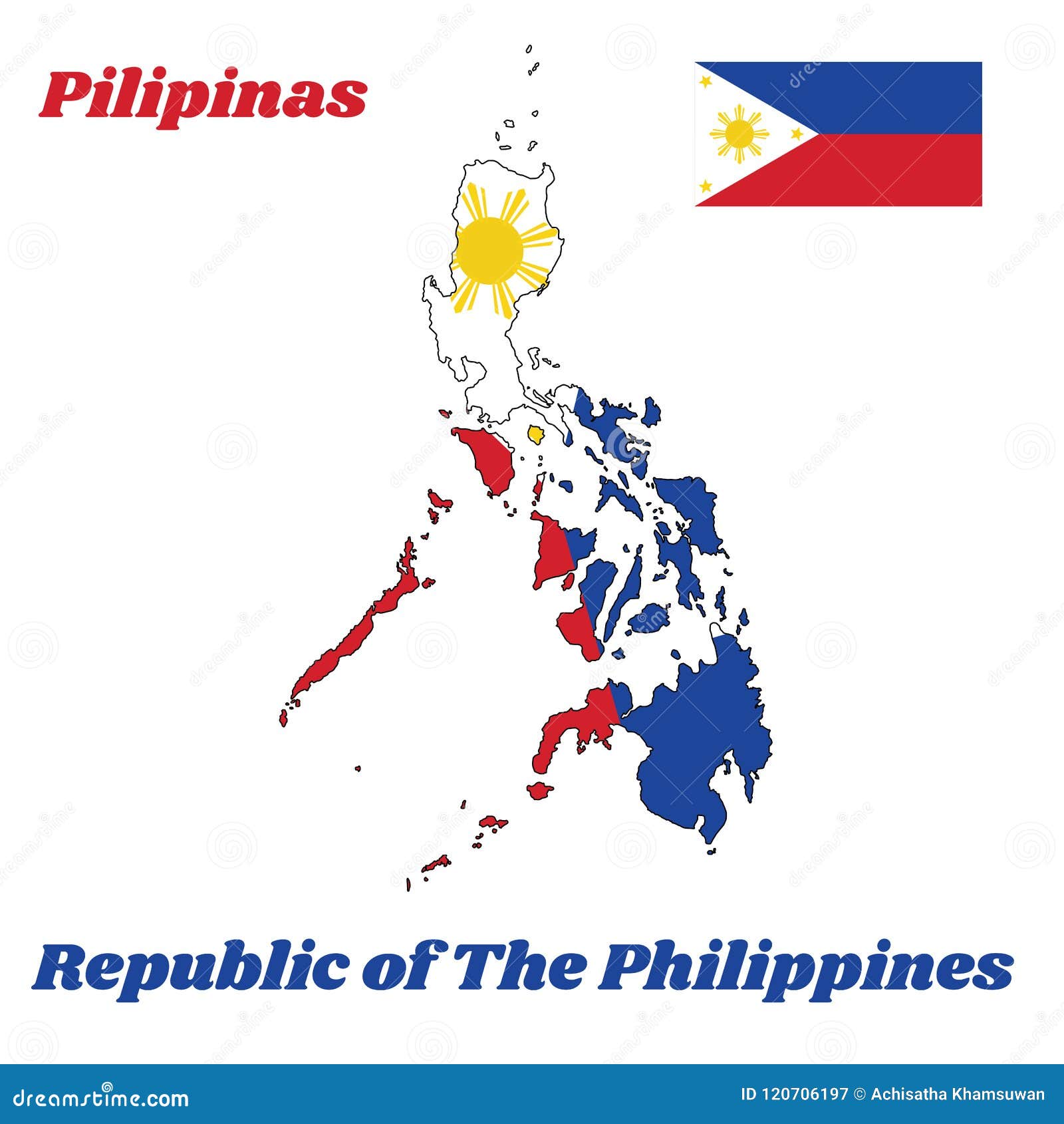 Map Outline and Flag of Philippines, a Horizontal Bicolor of Blue and ...