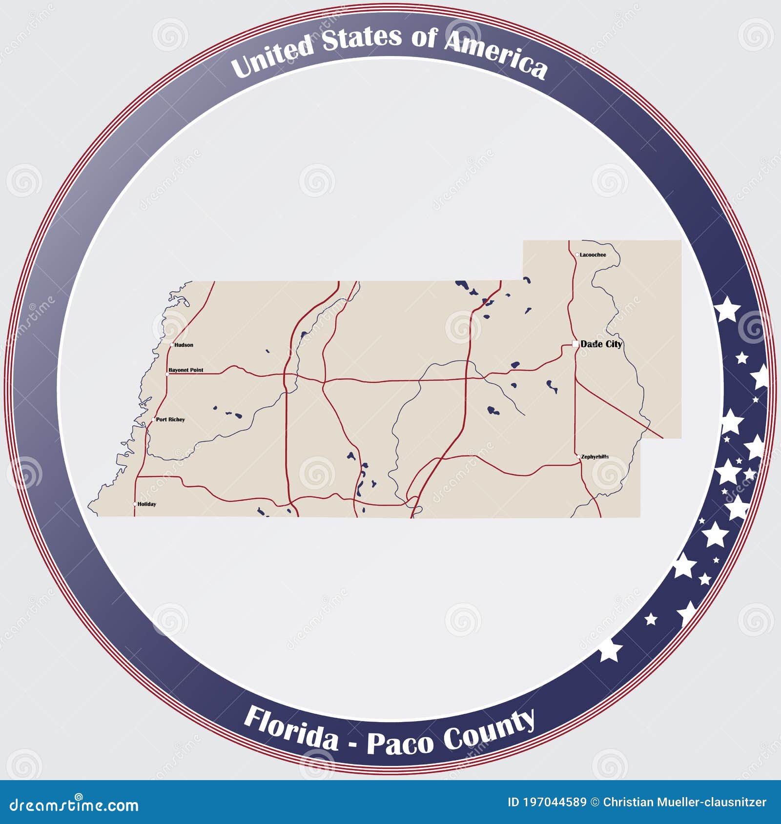 Map of Paco County in Florida Stock Vector - Illustration of colorful ...