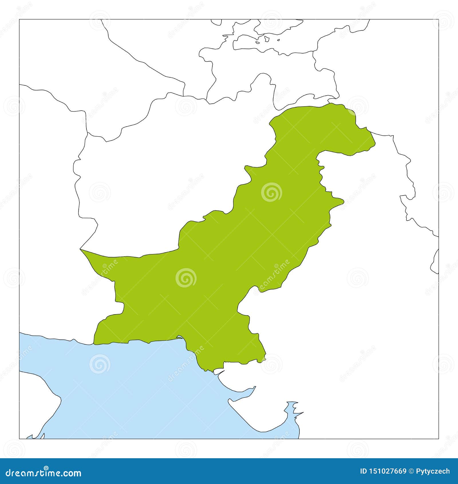 Map of Pakistan Green Highlighted with Neighbor Countries Stock Vector ...