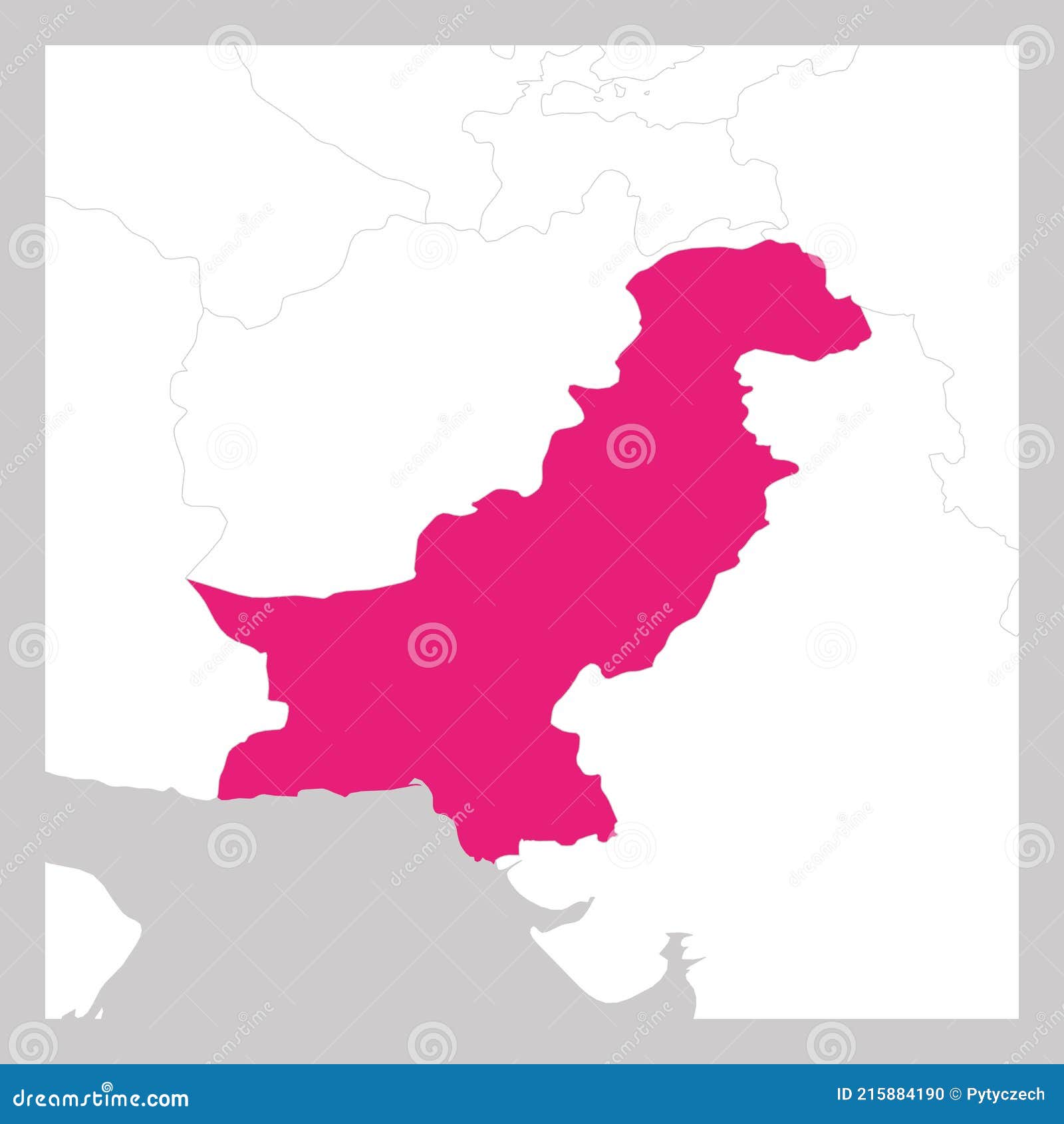 Map of Pakistan Pink Highlighted with Neighbor Countries Stock Vector ...