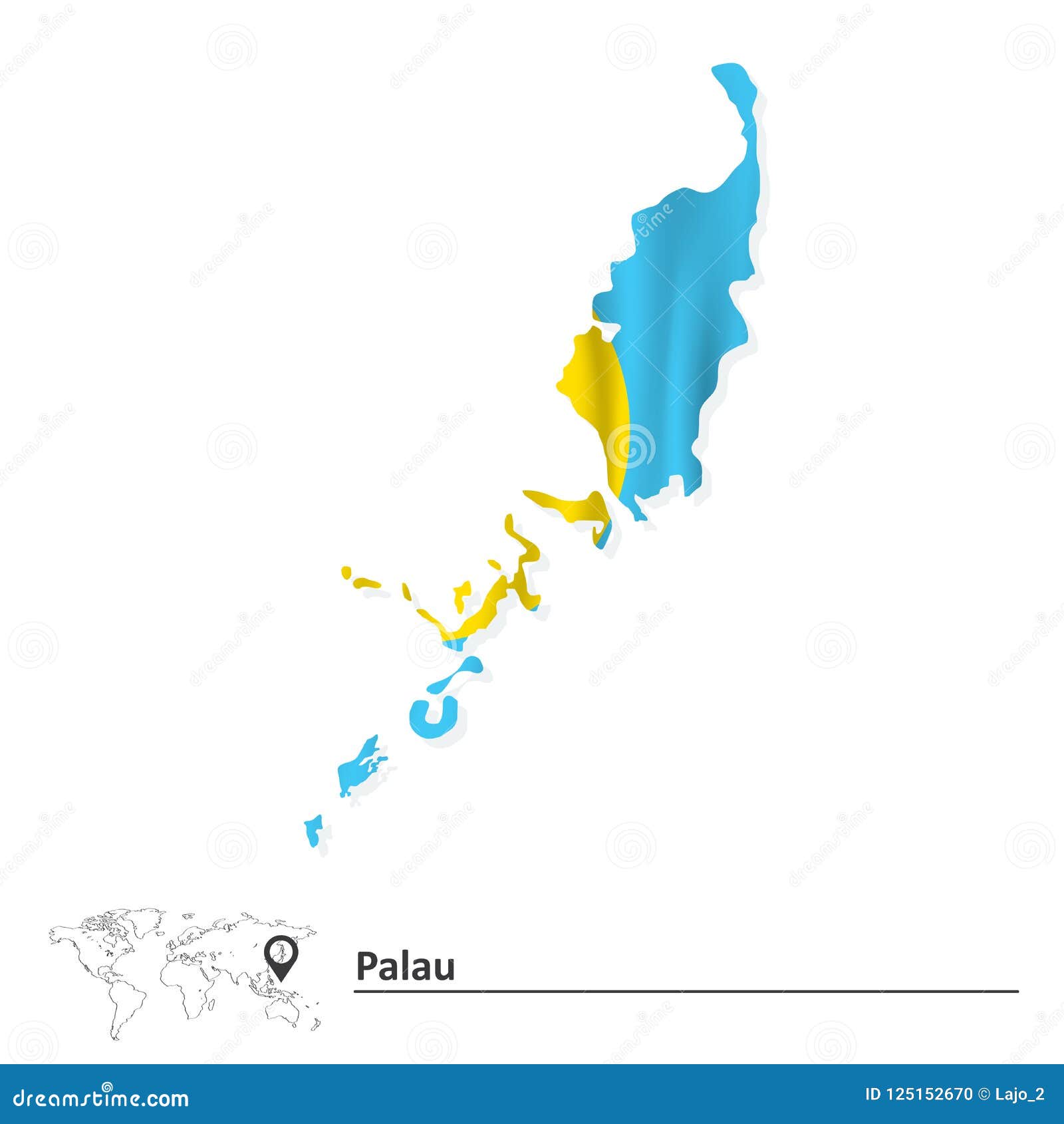 Map of Palau with flag stock vector. Illustration of country - 125152670