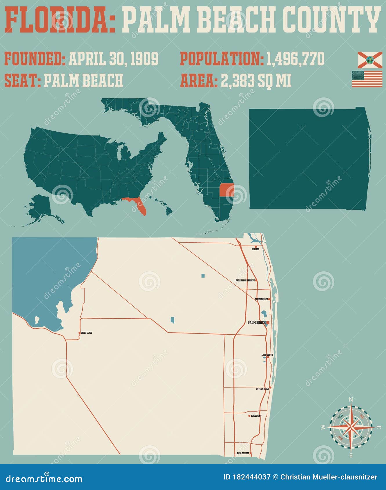 Map of Palm Beach County in Florida Stock Vector - Illustration of ...