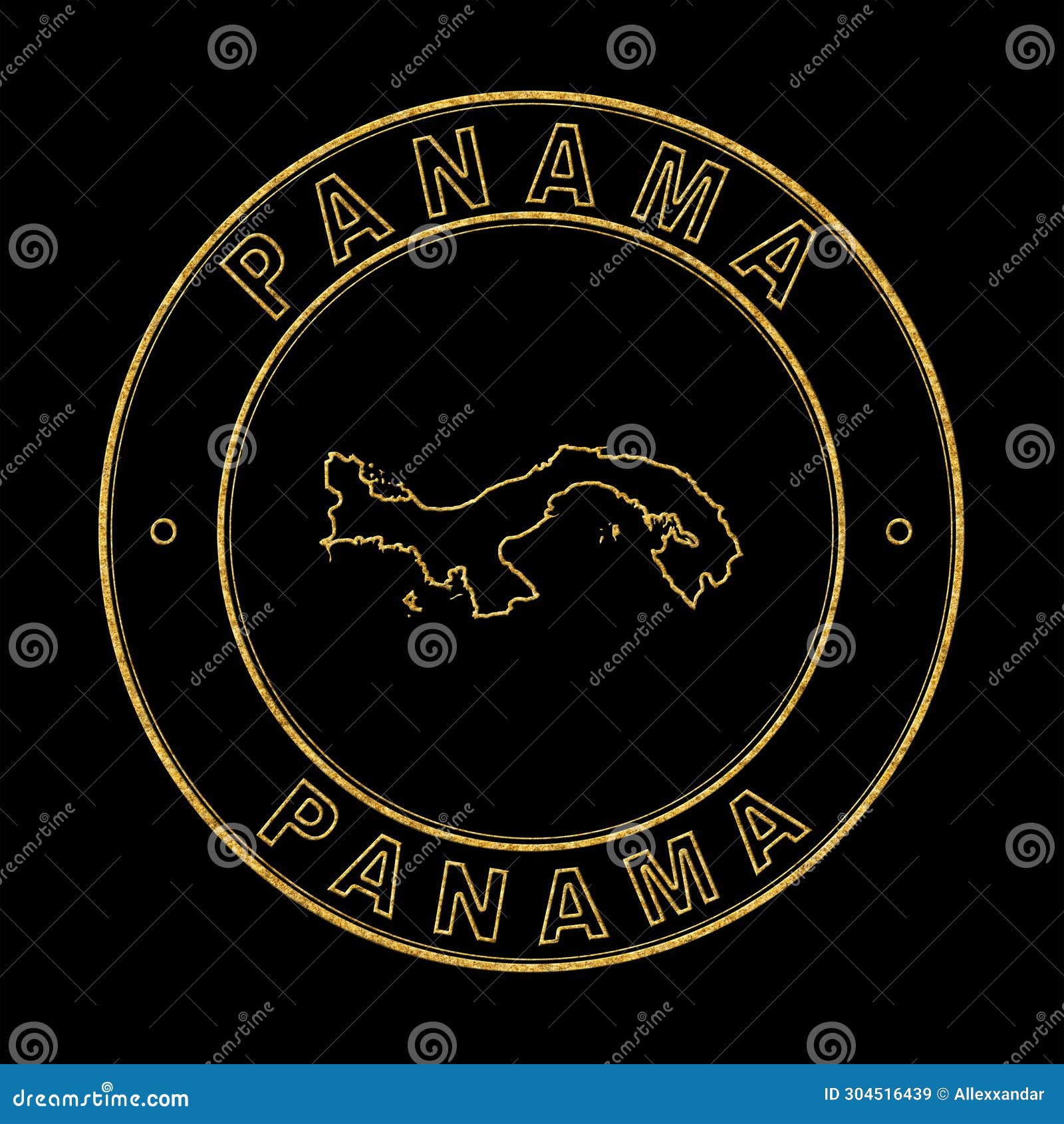 Map of Panama, Golden Stamp Black Background Stock Illustration ...