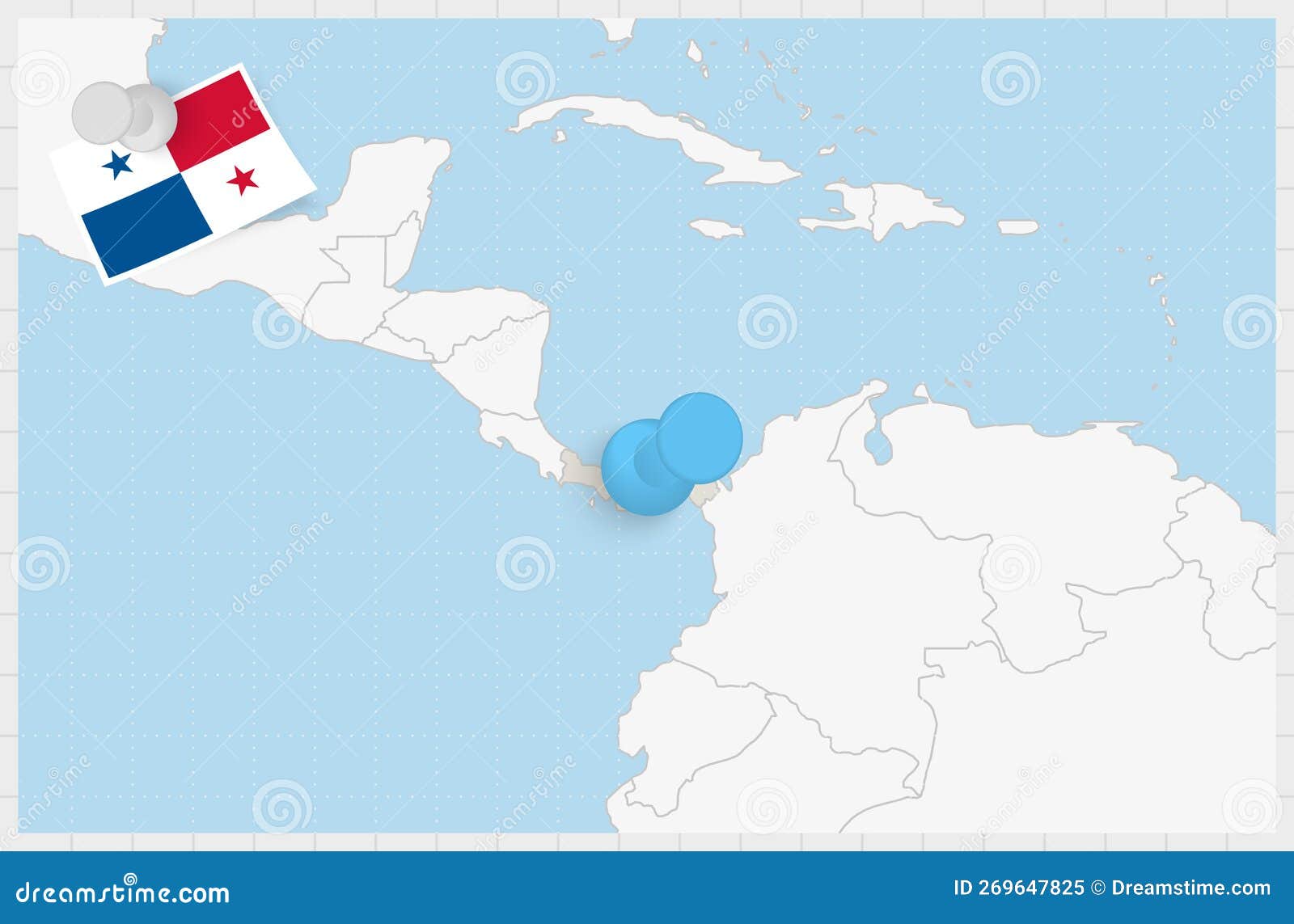 Map of Panama with a Pinned Blue Pin. Pinned Flag of Panama Stock ...