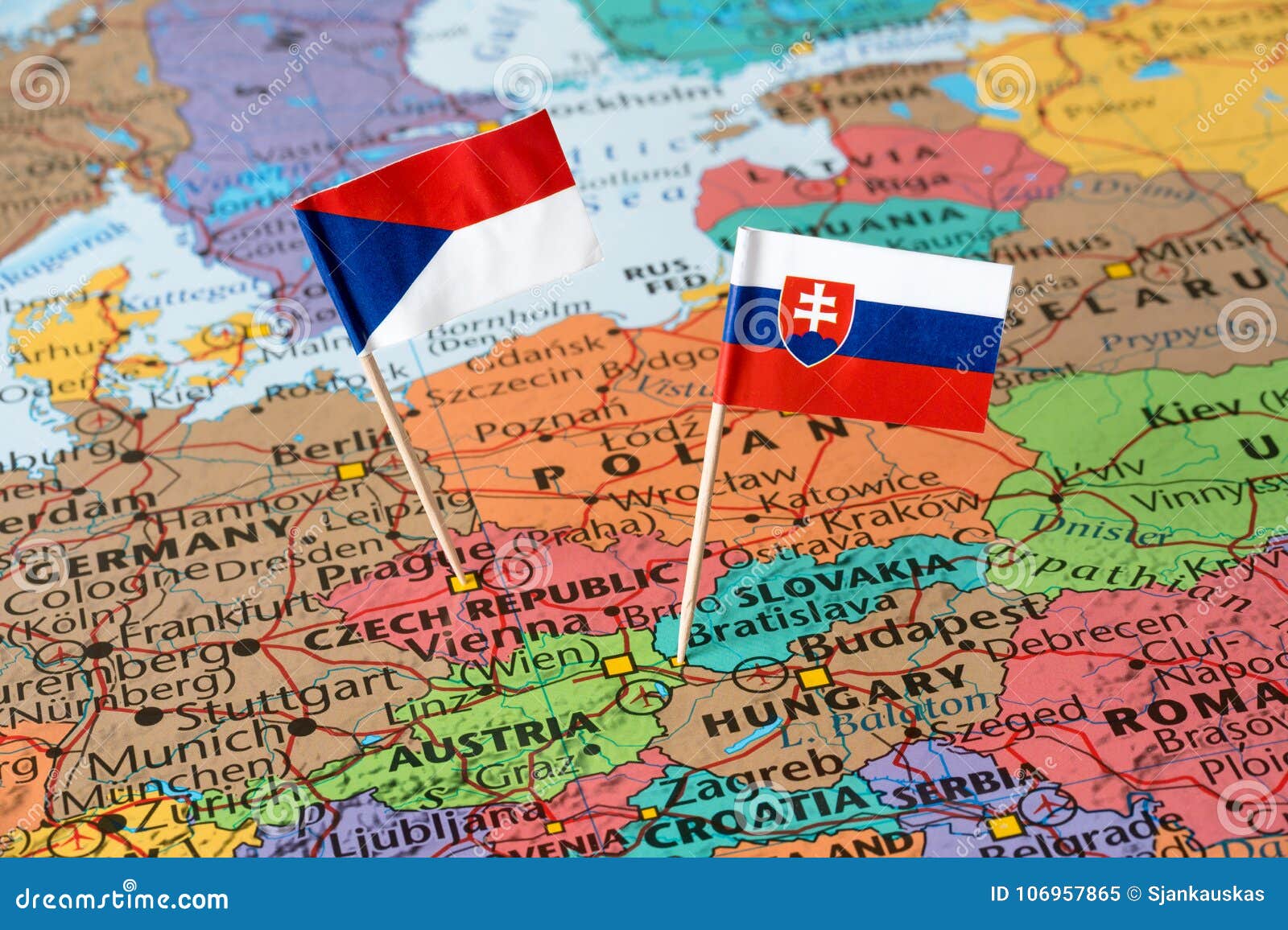 Map and Paper Flags of Slovakia and Czech Republic Stock Image - Image ...
