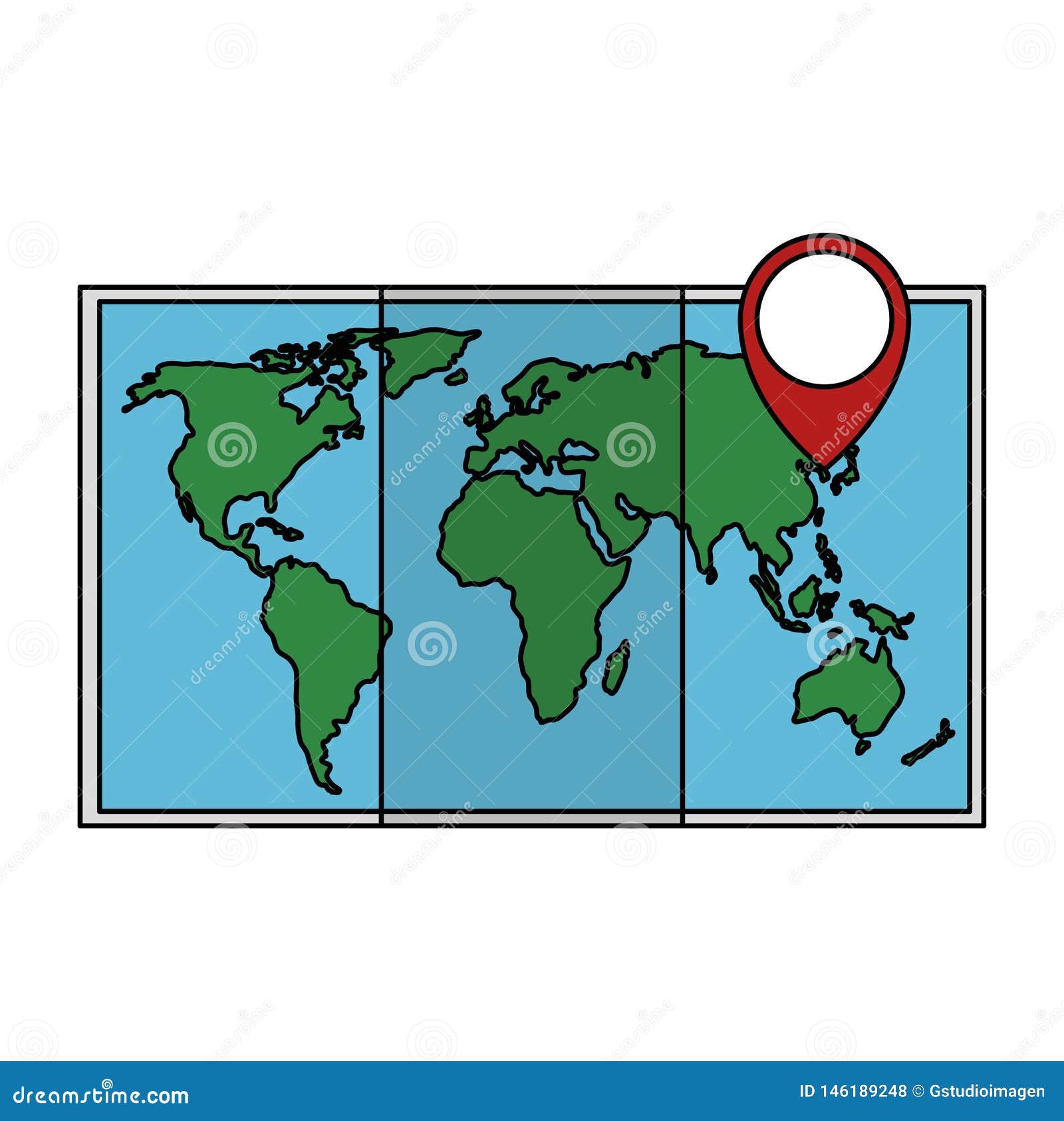 Map Paper with Pin Location Stock Illustration - Illustration of ...