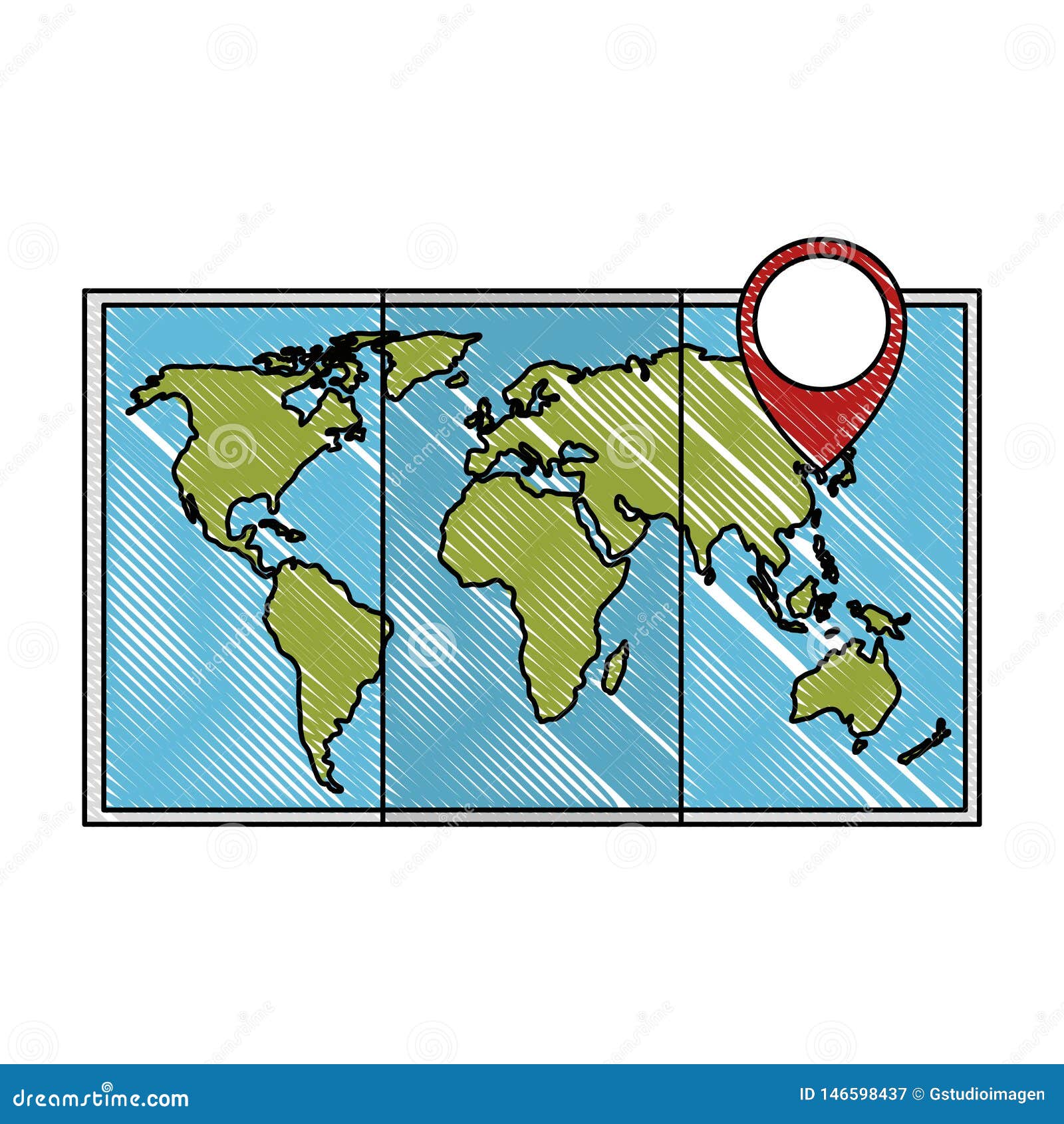 Map Paper with Pin Location Stock Illustration - Illustration of locate ...