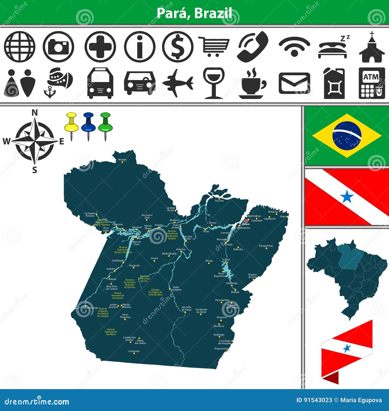 Map of Para, Brazil stock vector. Illustration of state - 91543023