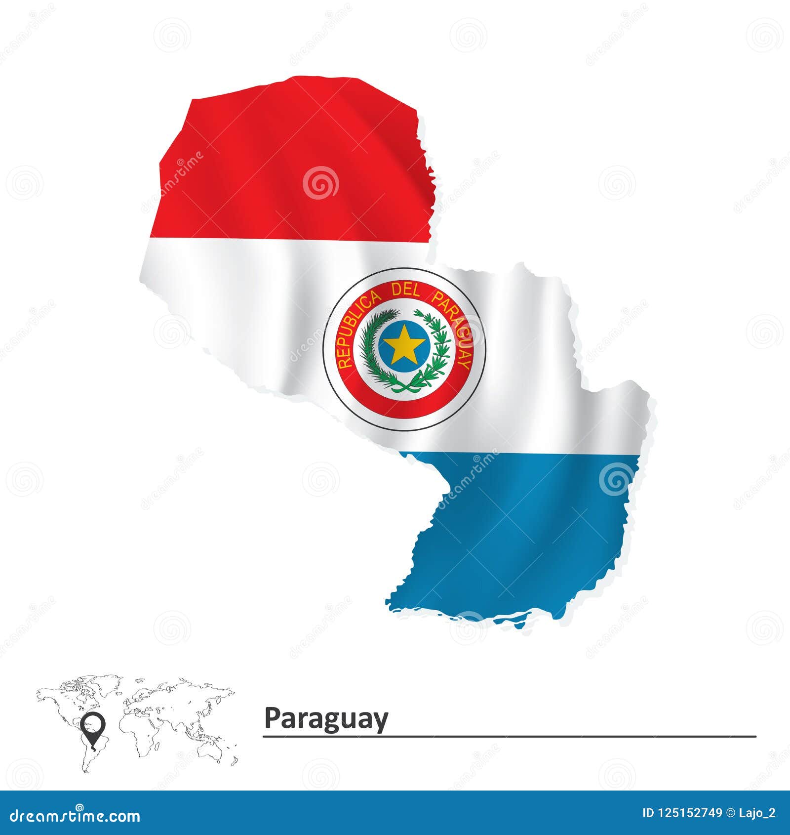 Map of Paraguay with flag stock vector. Illustration of flag - 125152749