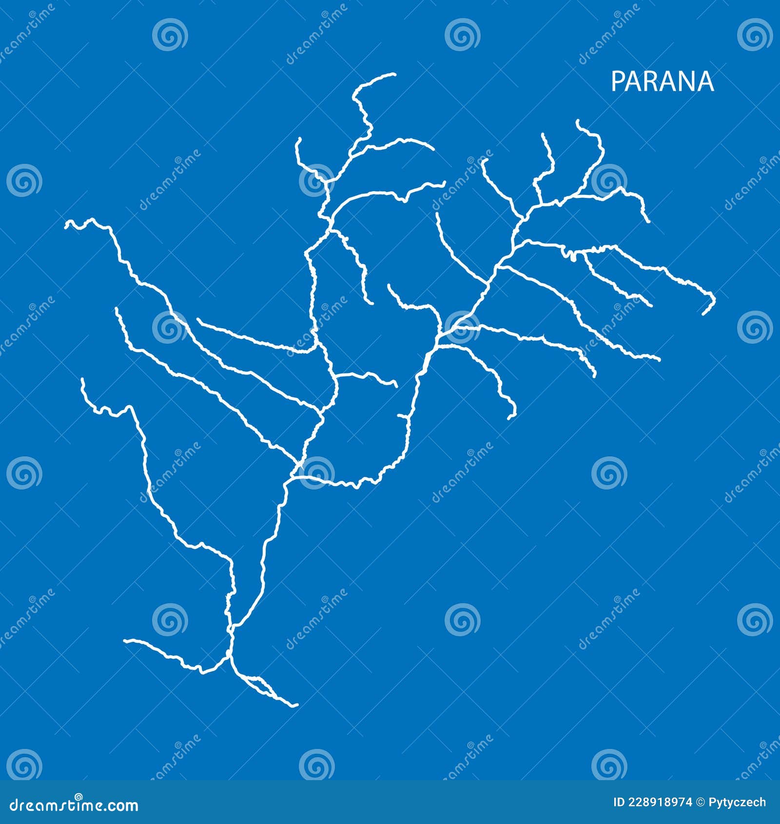 Map of Parana River Drainage Basin. Simple Thin Outline Vector ...