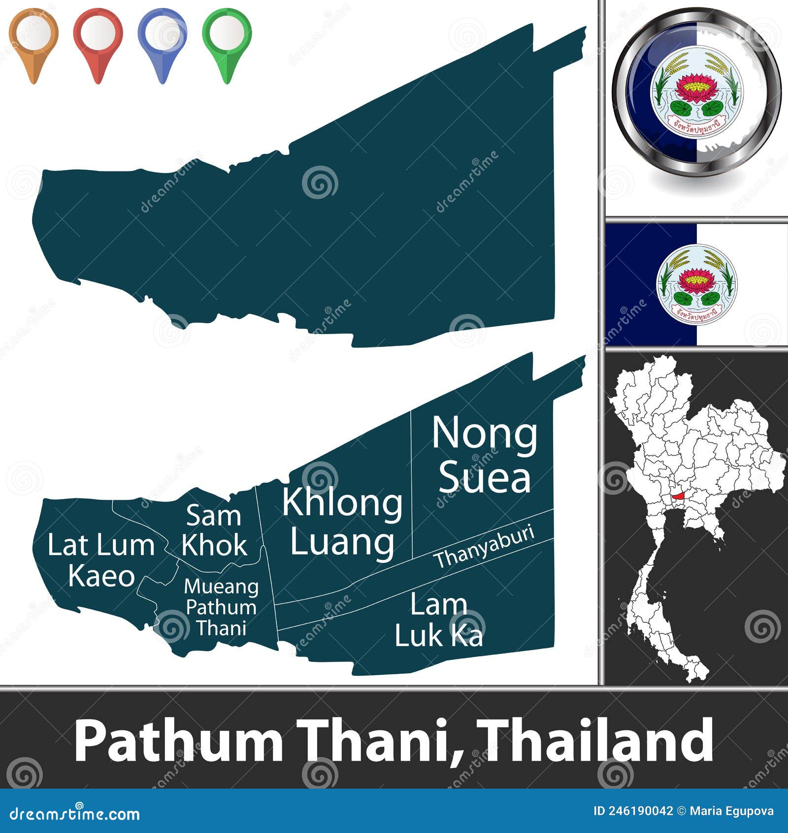 Map of Pathum Thani, Thailand Stock Vector - Illustration of division ...